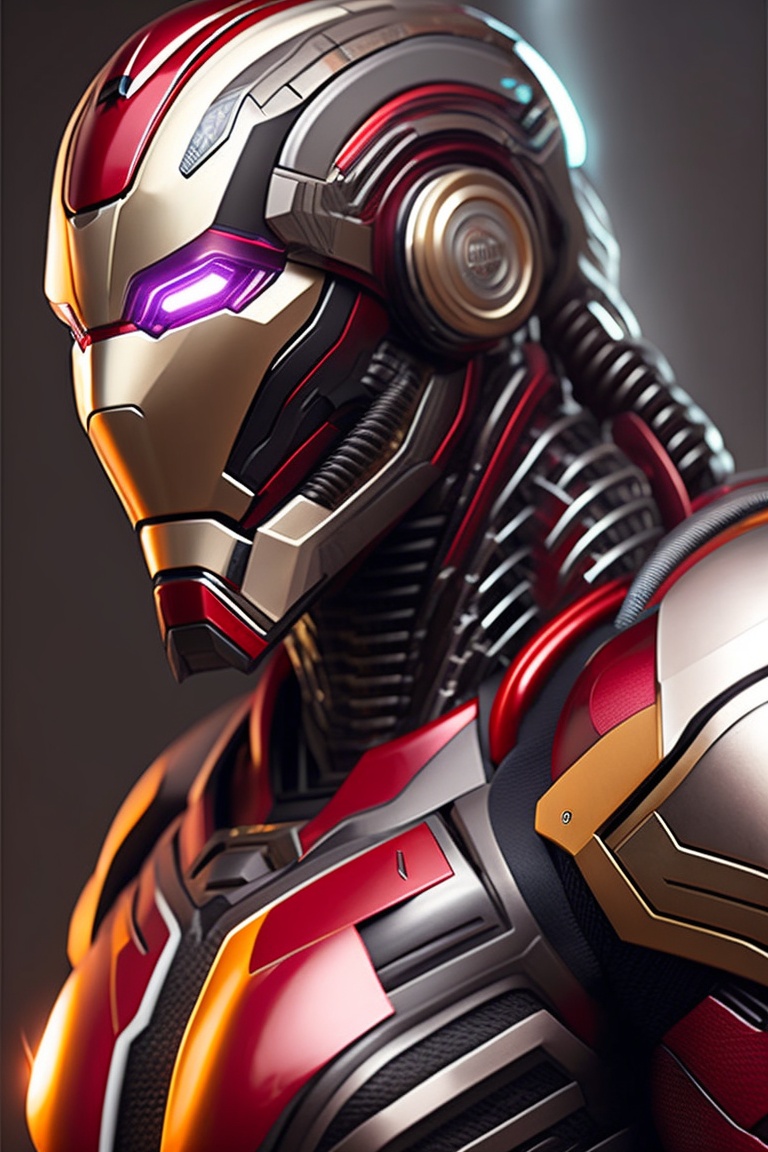 Lexica - Ironman - cyborg mashup, cyborg head, ironman body, cyborg arms