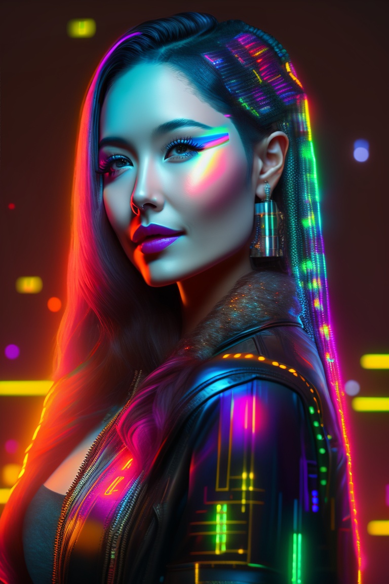 Lexica - Original, cyberpunk-inspired Mona Lisa, neon-lit background: 1 ...