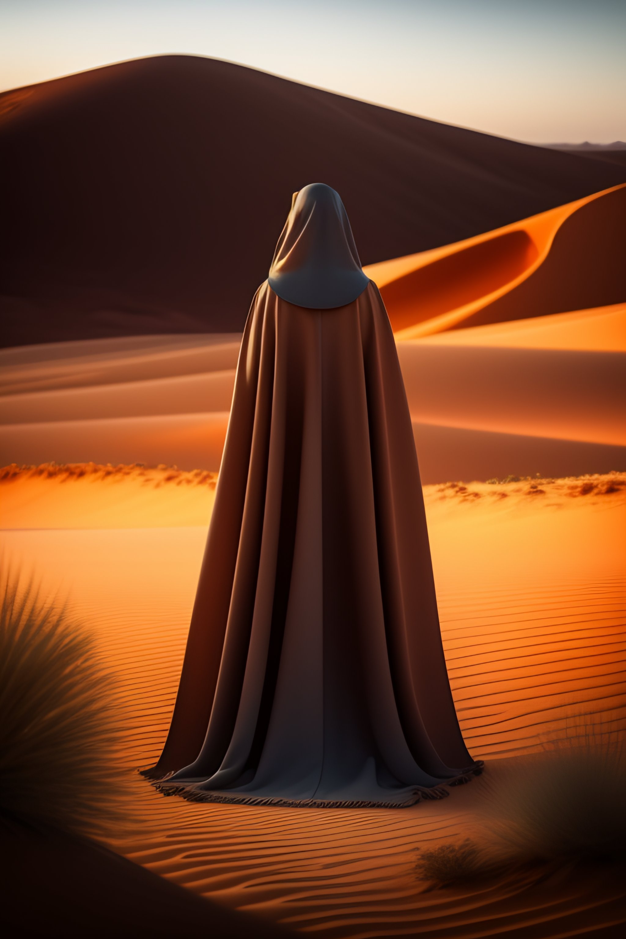 Lexica - A girl from behind in the desert with a beautiful futuristic ...