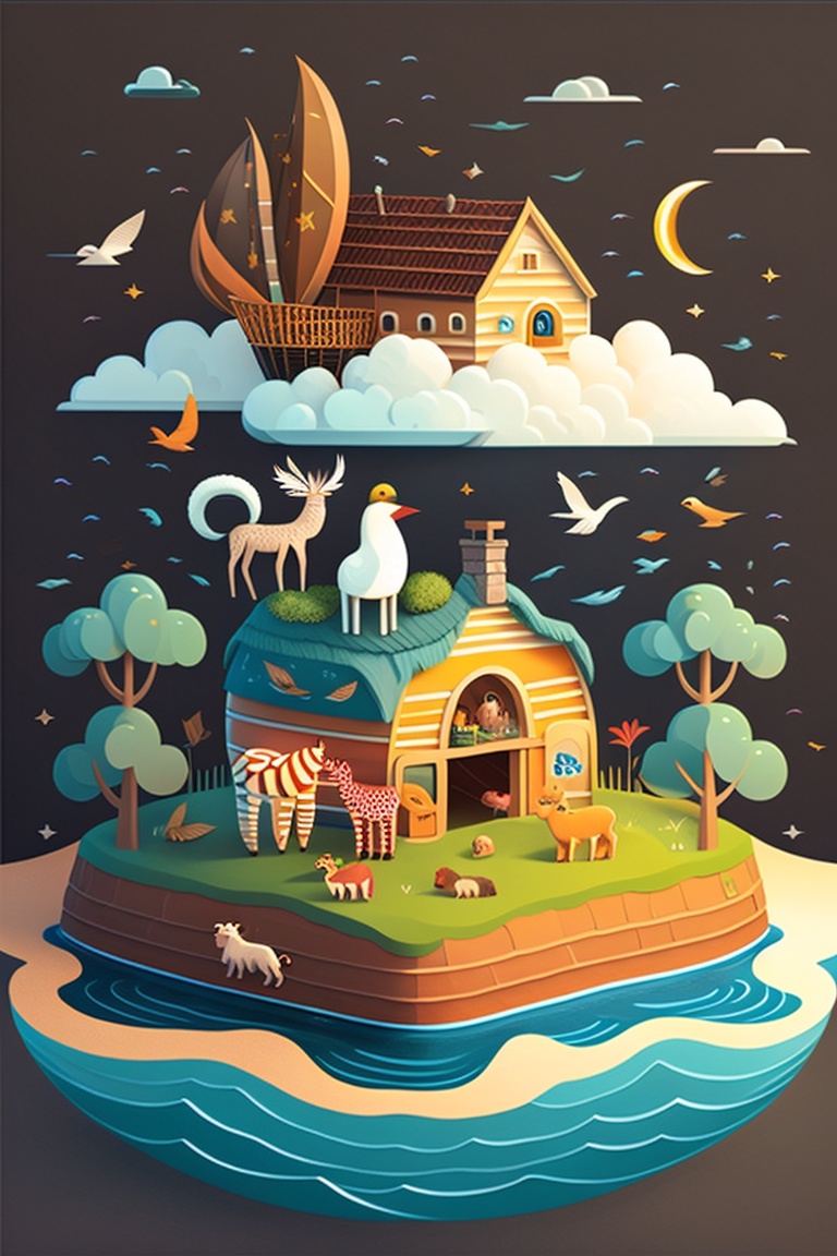 Lexica - A noah's ark filled with lots of animals floating on top of a ...