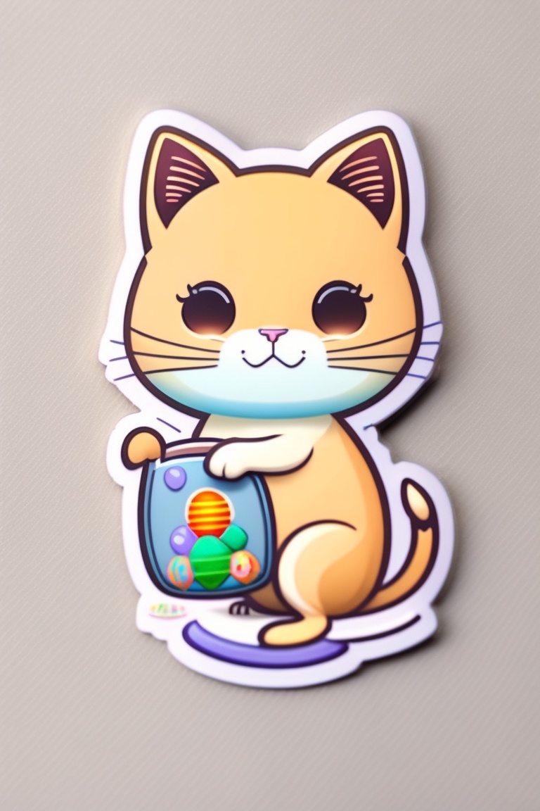 Lexica - Sticker, cat playing games, white background, kawaii