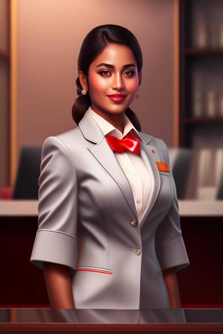 Lexica - Two young Indian receptionist female grey coat, white shirt ...