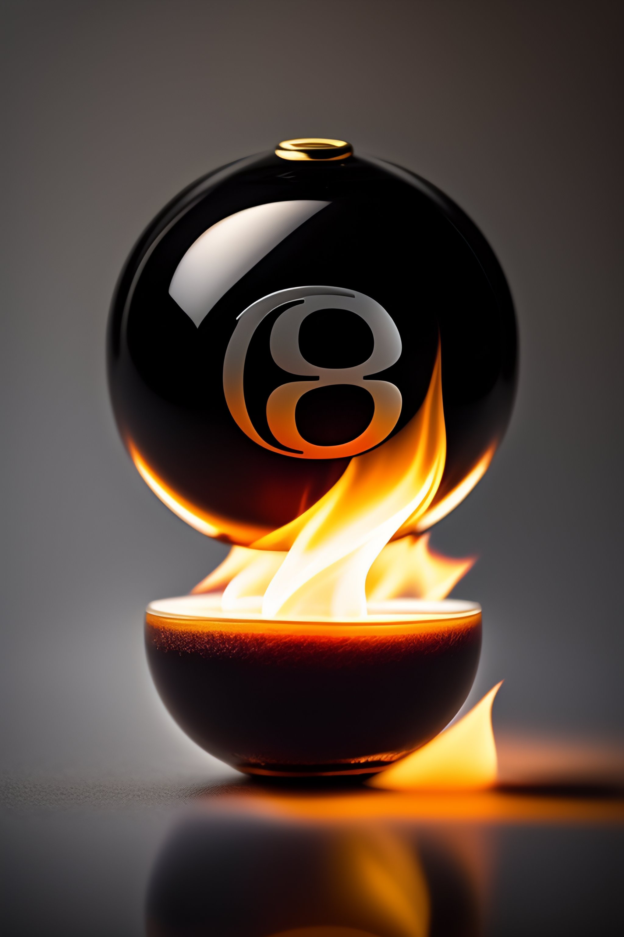 Lexica - Eight ball made in water, black, with a number 8 on fire in ...