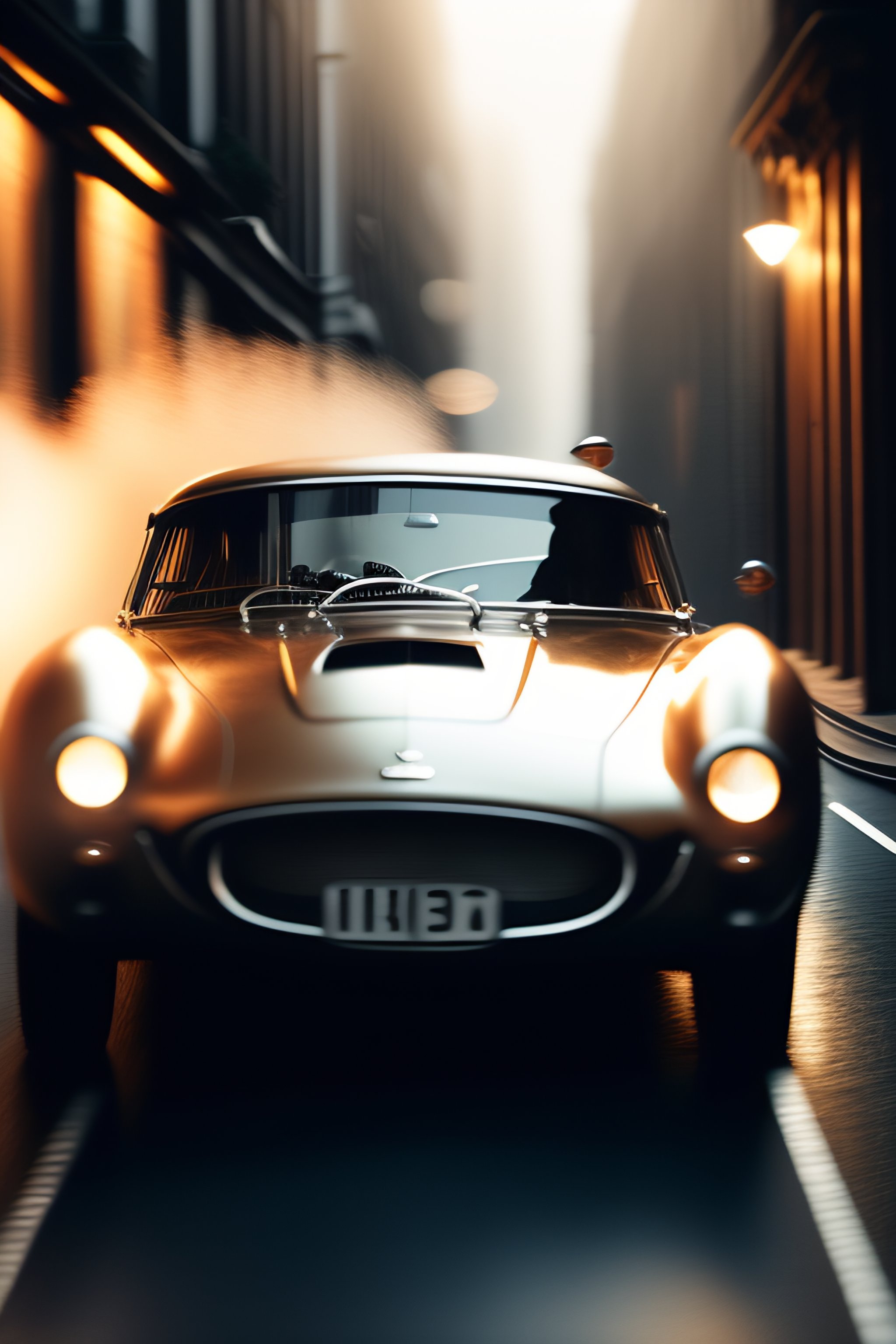 Lexica - A closeup action shot of a male spy driving through the narrow ...