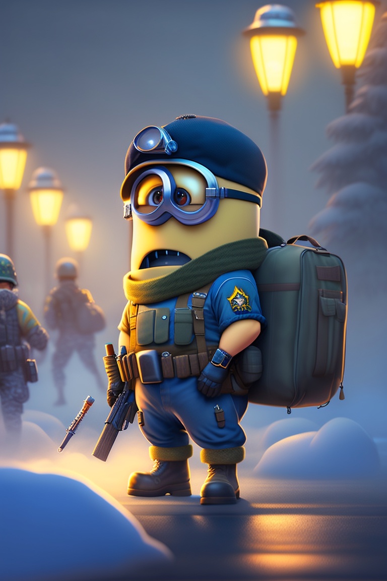 Lexica - A minion at the frontlines in the army at night with his ...