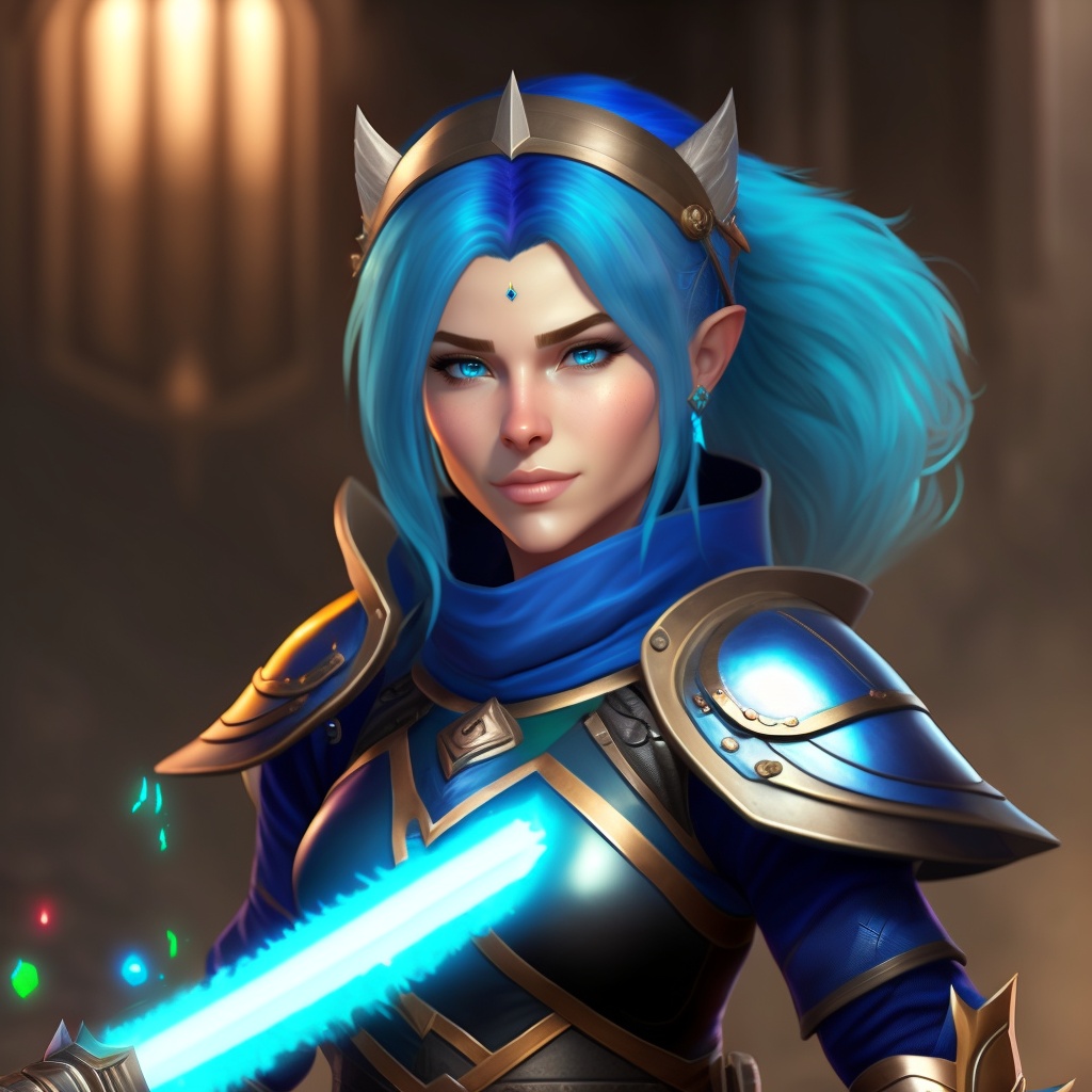 Lexica - A short female halfling rogue with blue hair wearing black ...