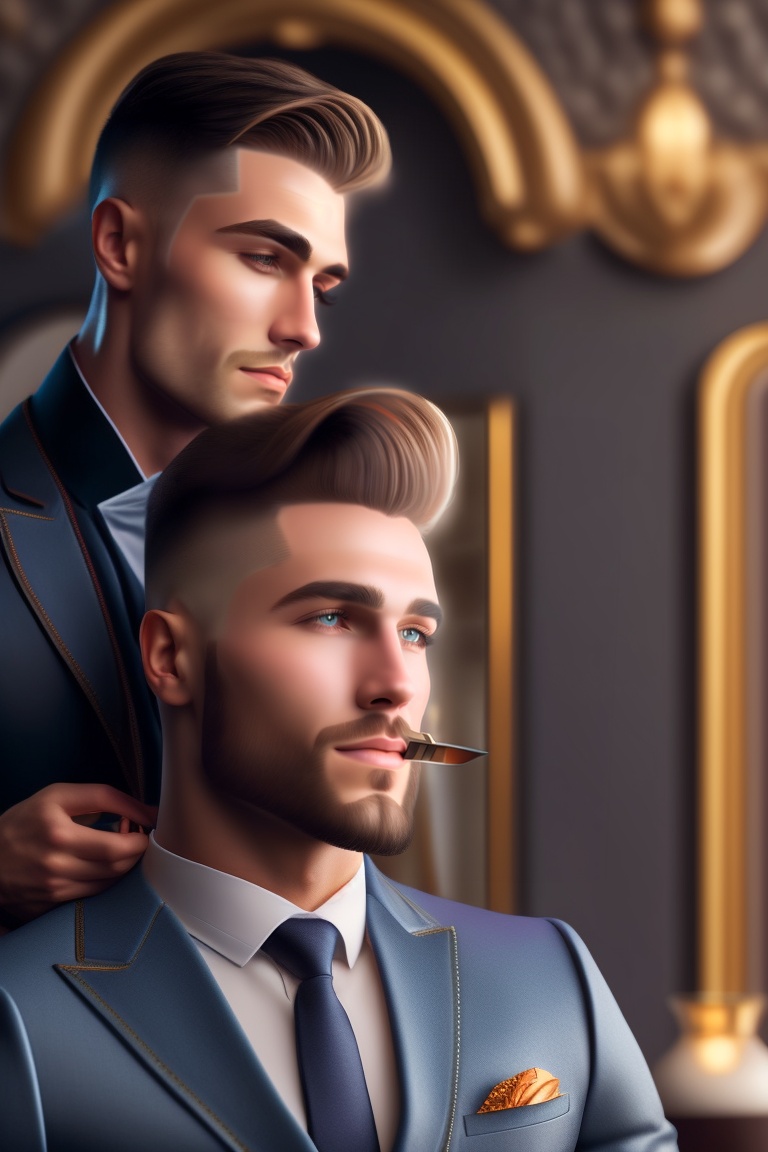 Lexica - Male hairdresser in luxury place holding scissors and shaving ...