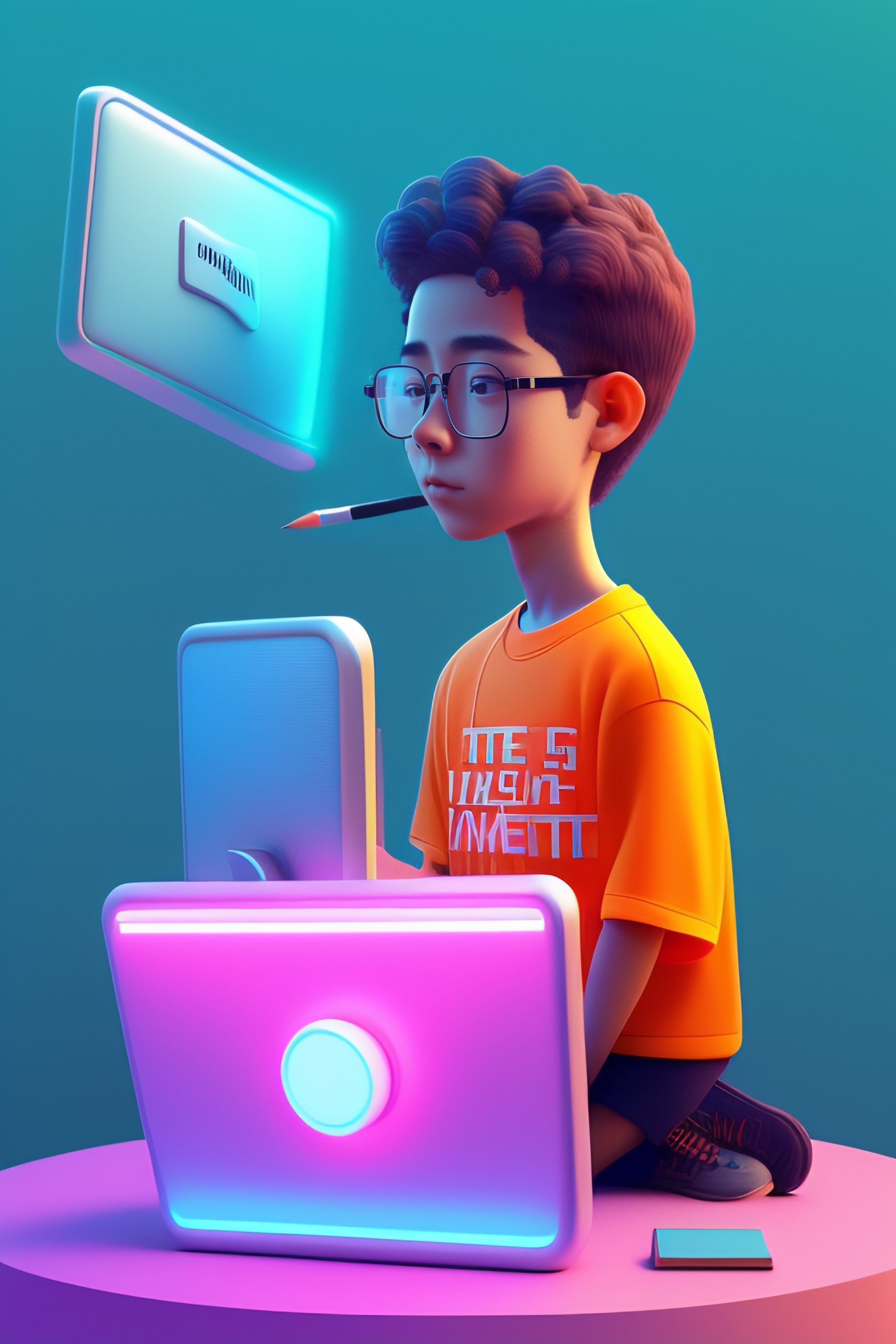 Lexica - Illustration of a young man sitting at his desk, staring at ...