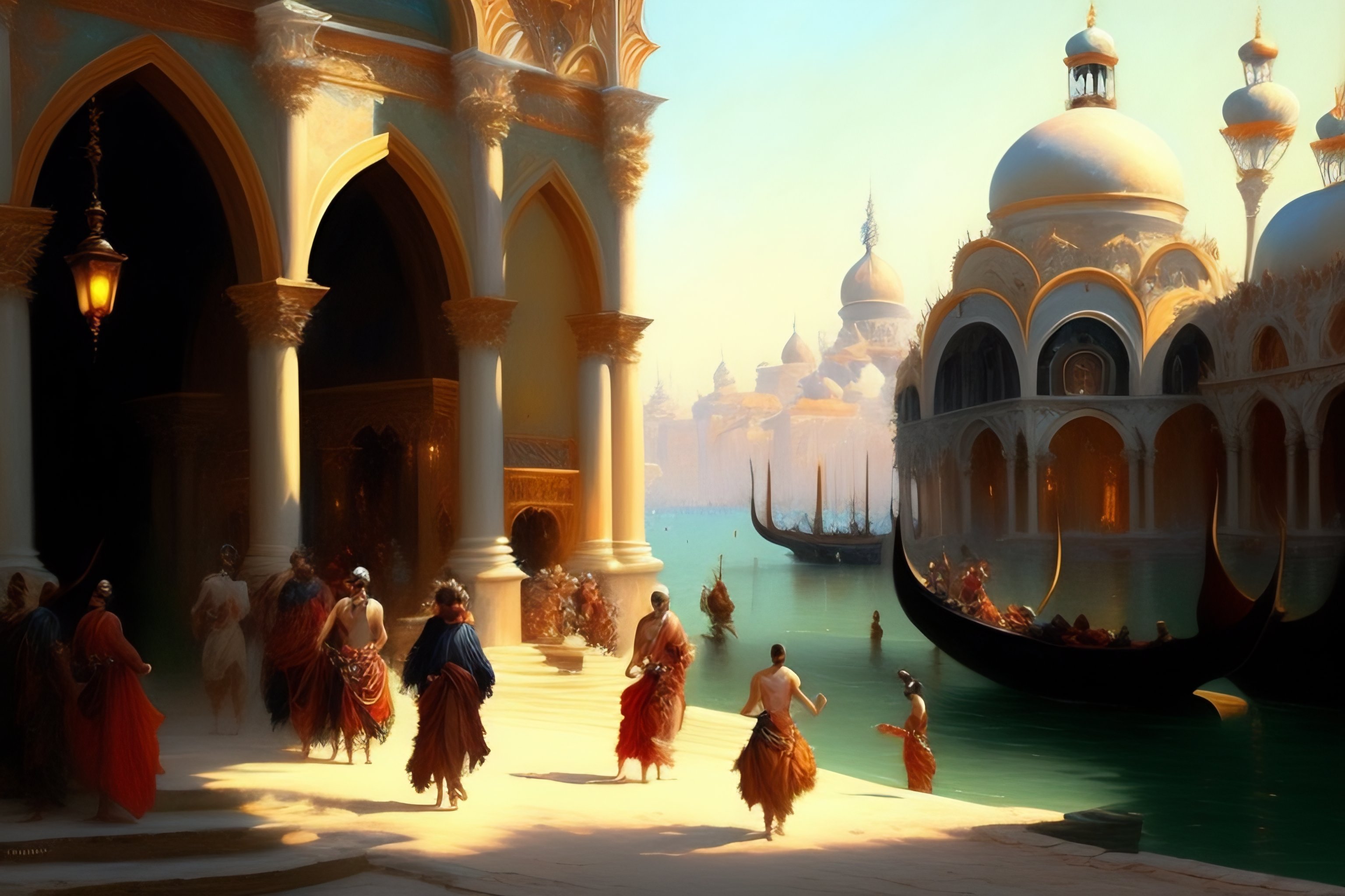 Lexica - Venetian carnival scenery with people, painting by greg ...