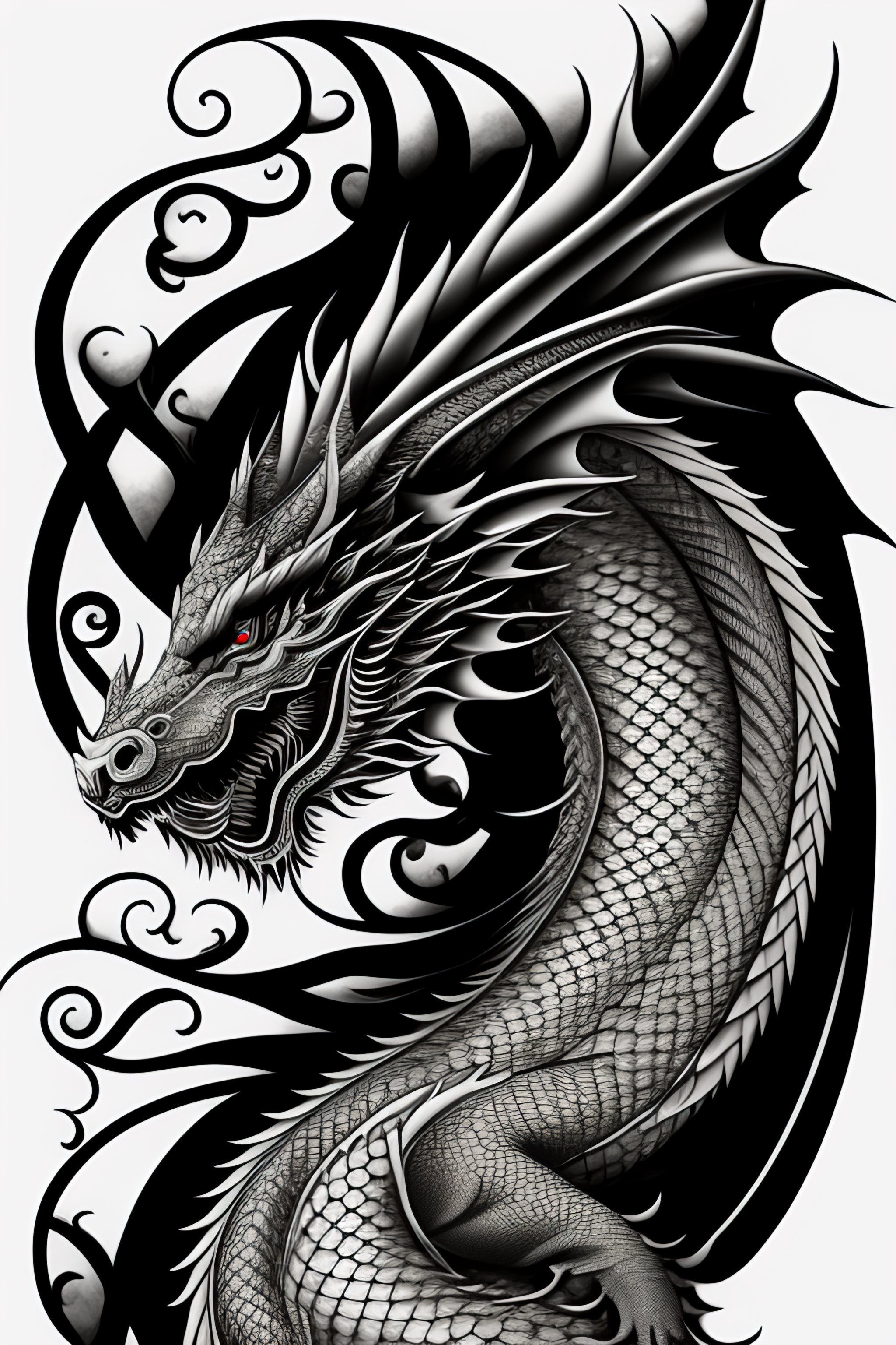 Lexica - Chinese full dragon tattoo, 8k, high resolution, blackwork ...