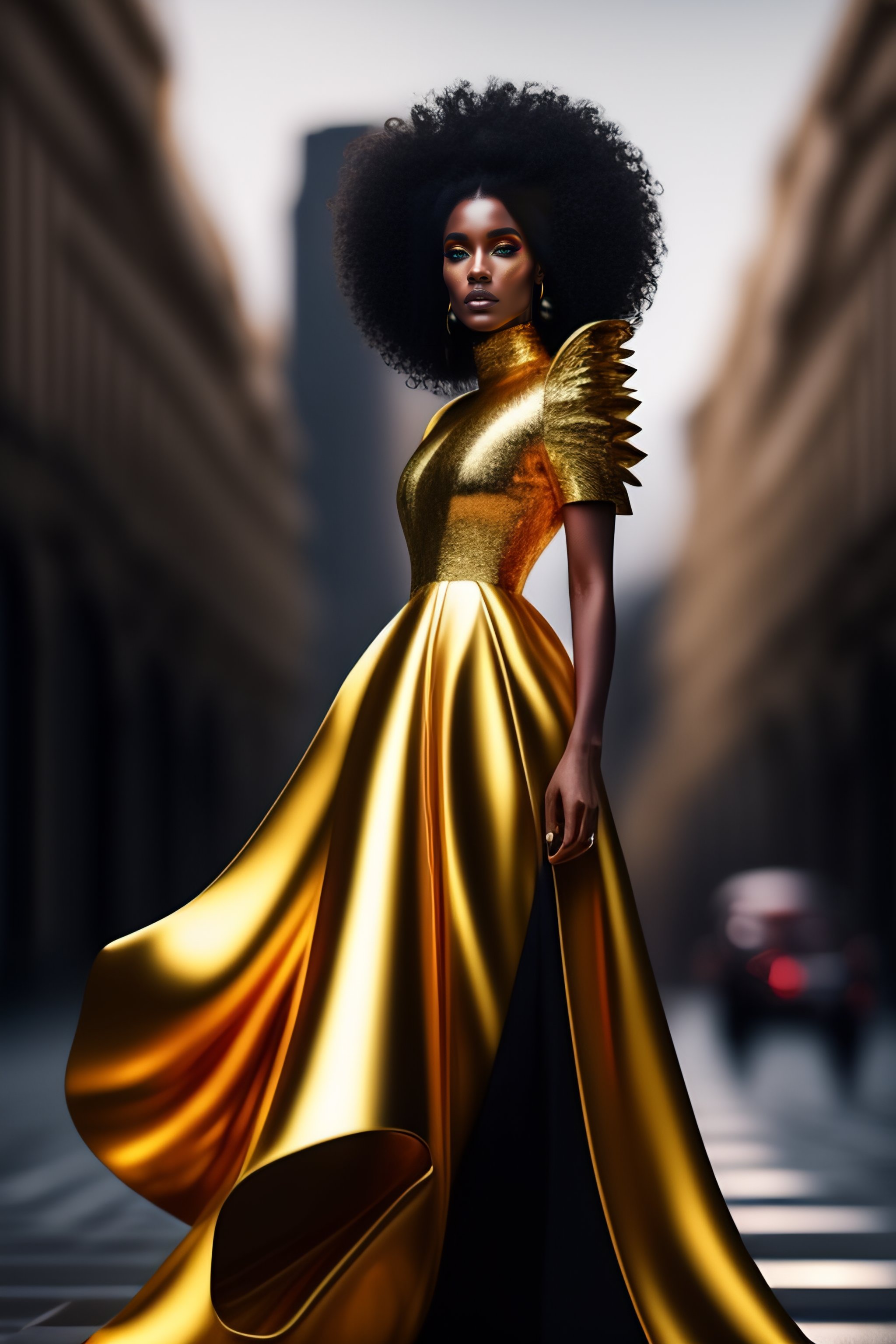 Lexica - A haute couture dress black, gold, hyper realistic, ultra ...