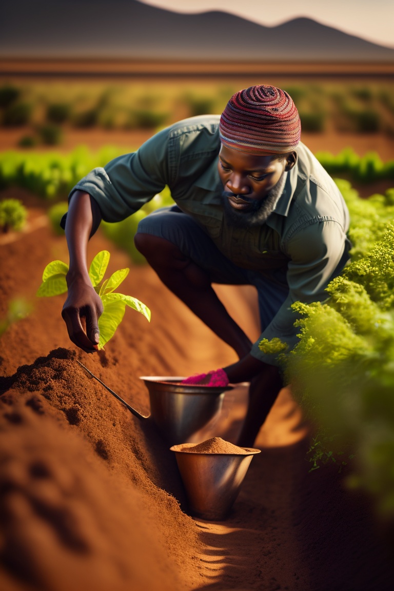 Lexica - An African man sowing crops in the garden, alone, wide angle ...