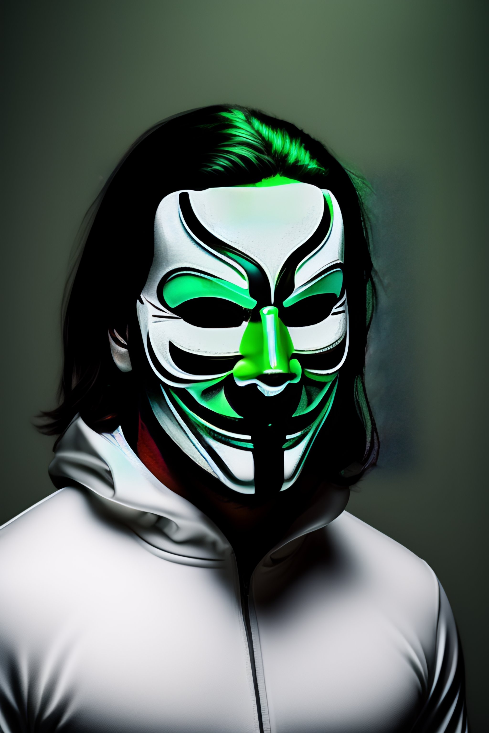 Lexica - Image of anonymous mask black and white in green background