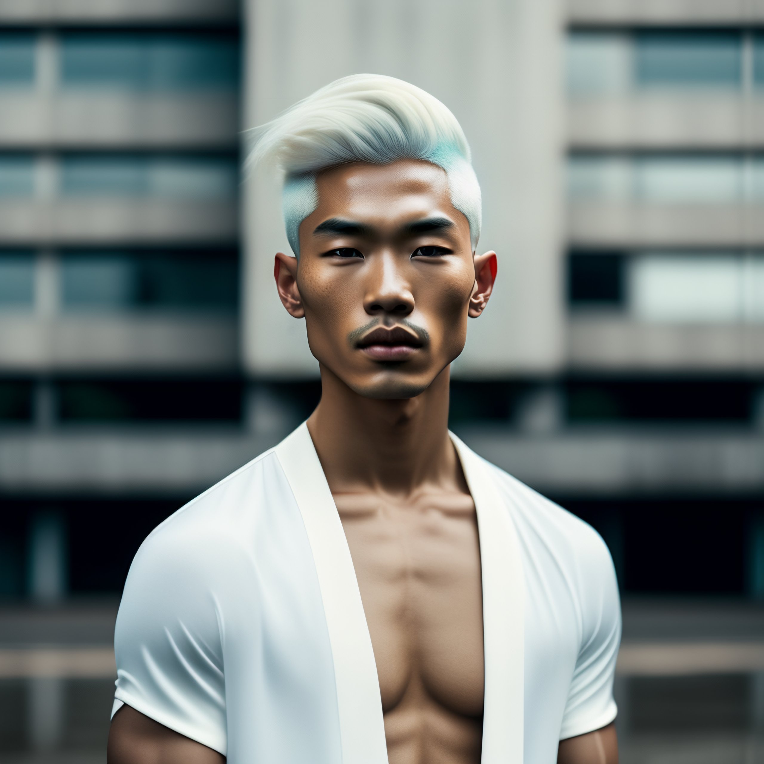 Lexica - Portrait of haute couture male asian with pale white hair ...
