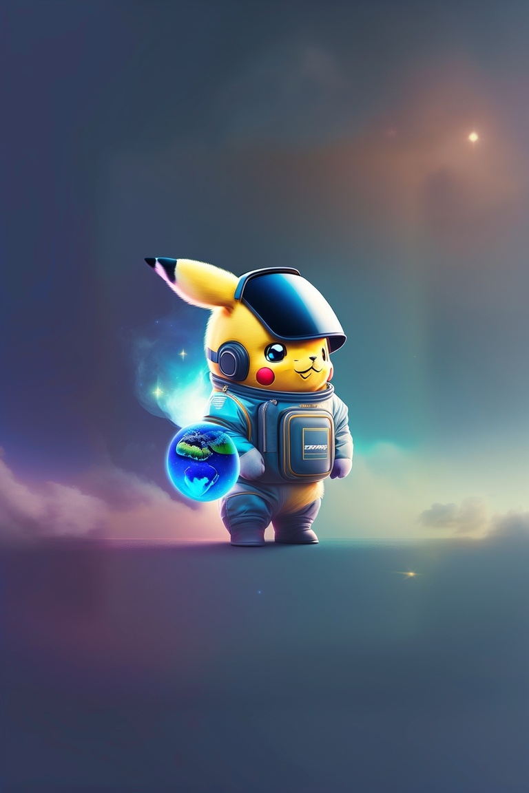 Lexica - Pikachu, with astronaut helmet reflecting the planet earth ...