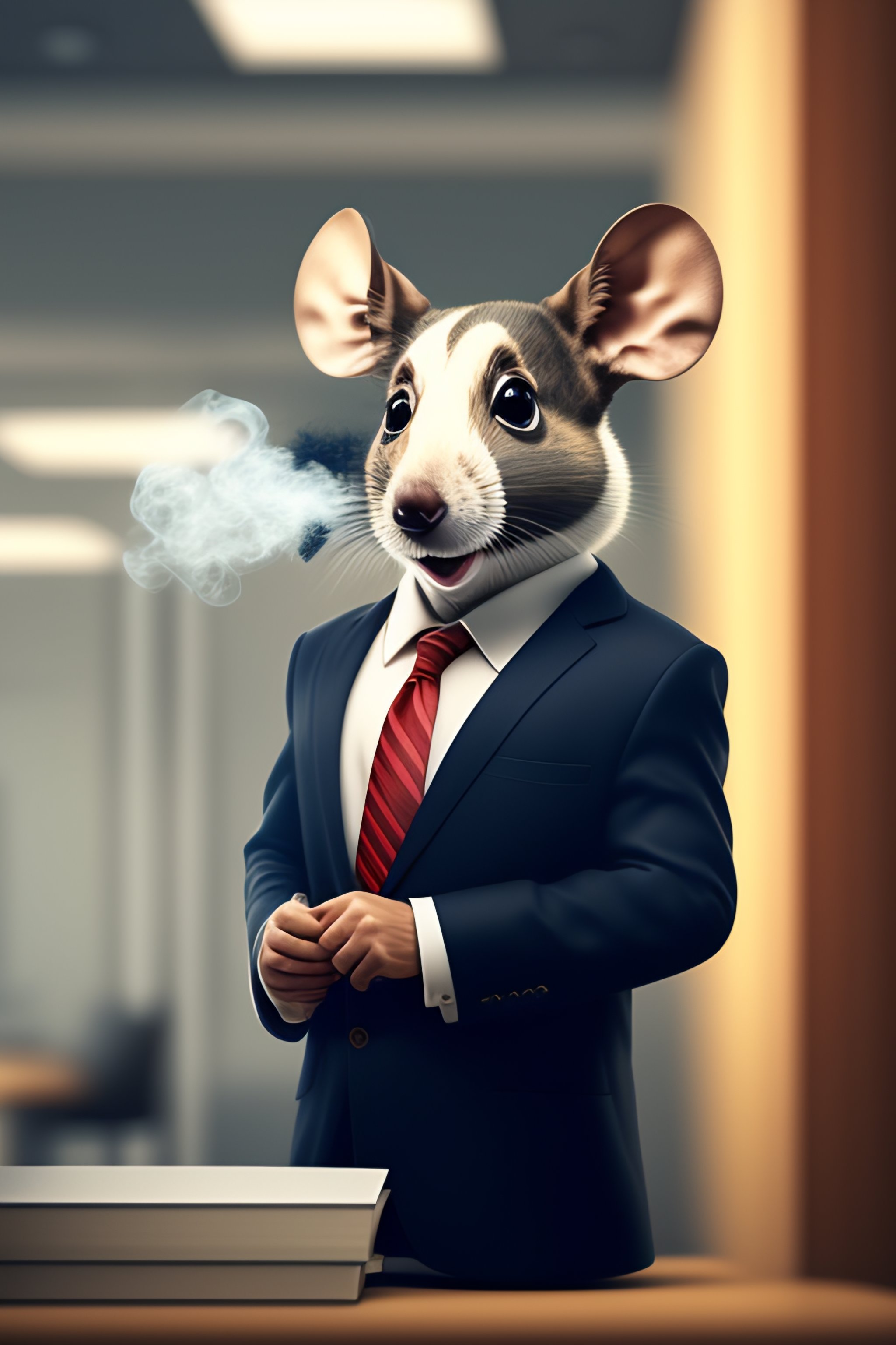 Lexica - Anthropomorphic businessman mouse smoking in the office
