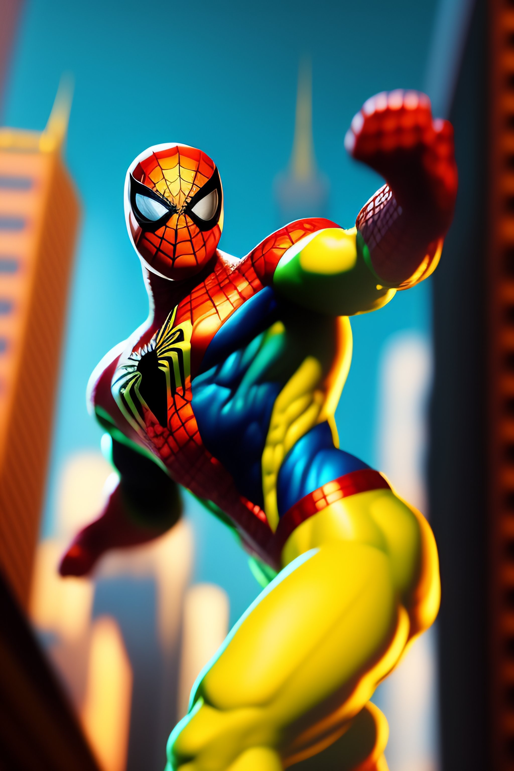 Lexica - Create a 3D cartoon rendering of Spiderman wearing a only ...