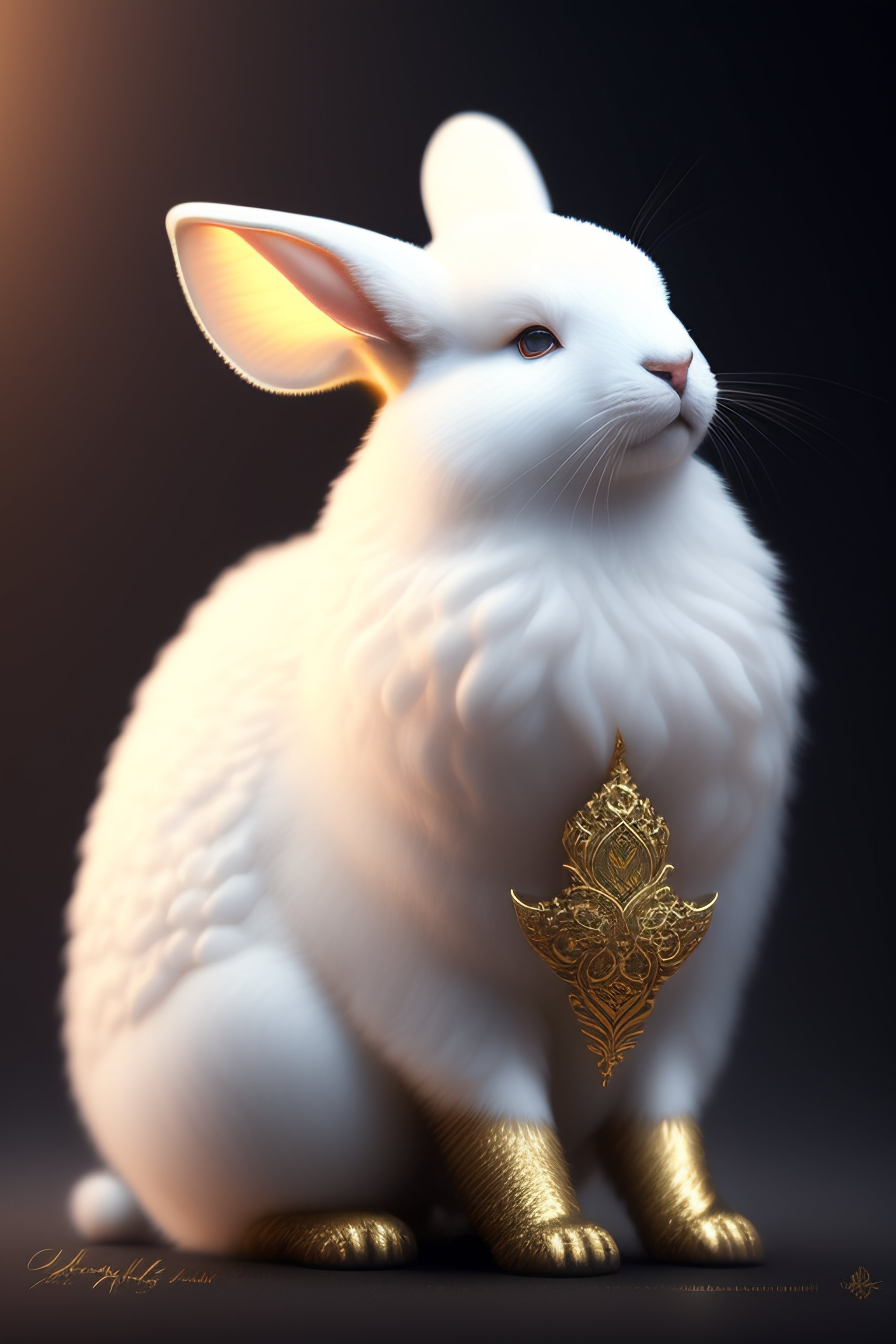 Lexica - The whole body of a white fluffy rabbit with intricate gold ...