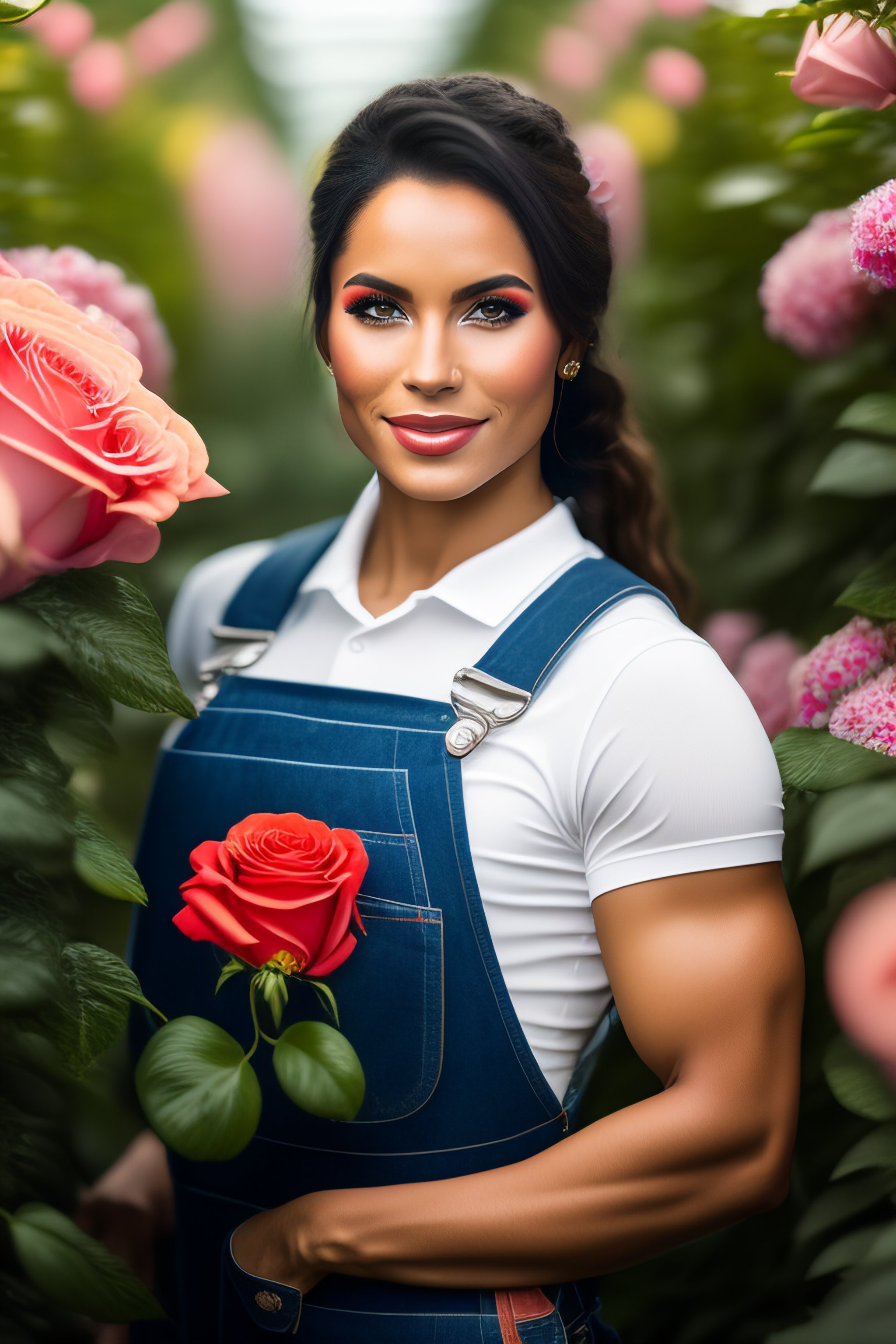 Lexica - Portrait of a young woman ((bodybuilder)) gardener wearing ...