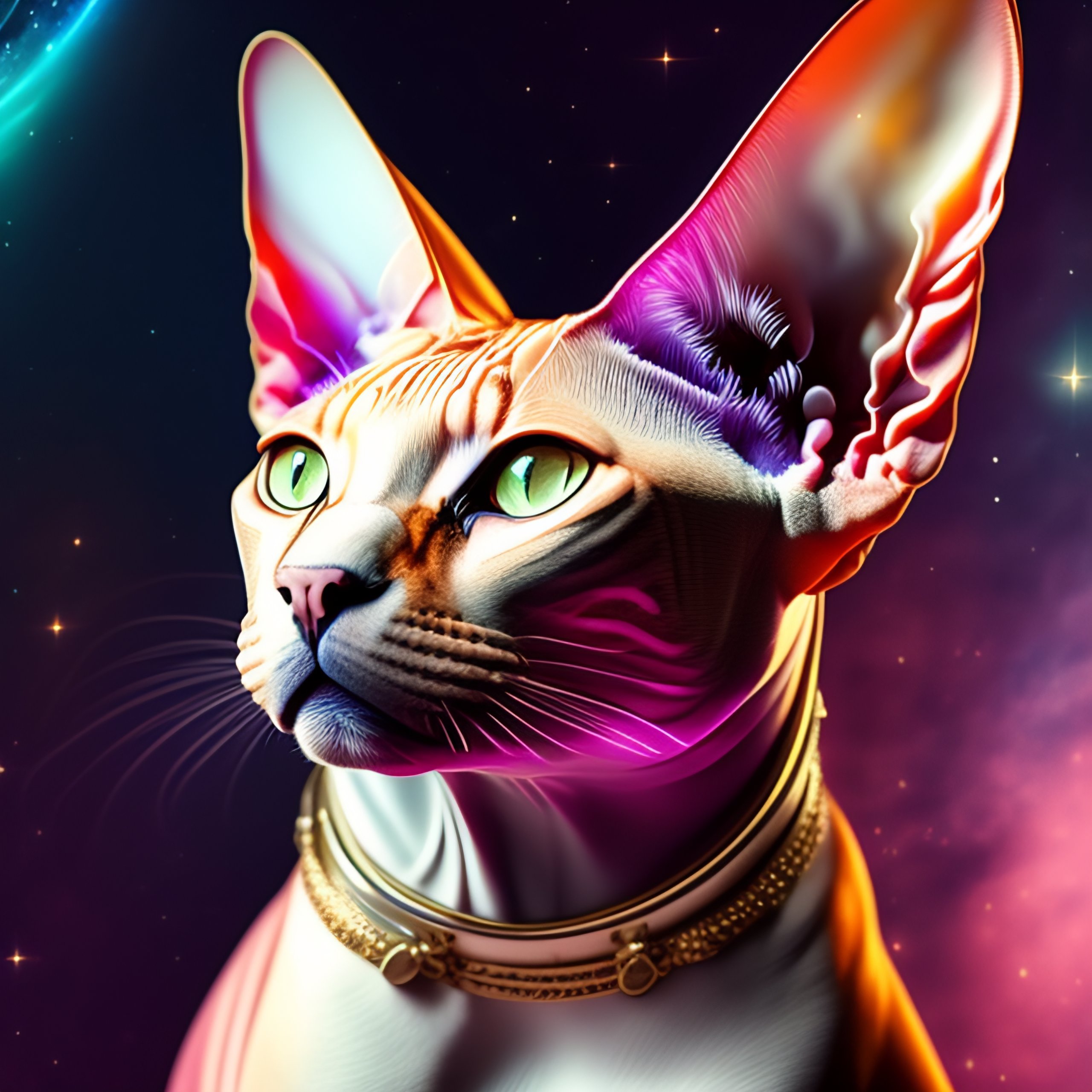 Lexica - Stunning cosmic portrait of beautiful a Sphynx cat, Wearing a ...