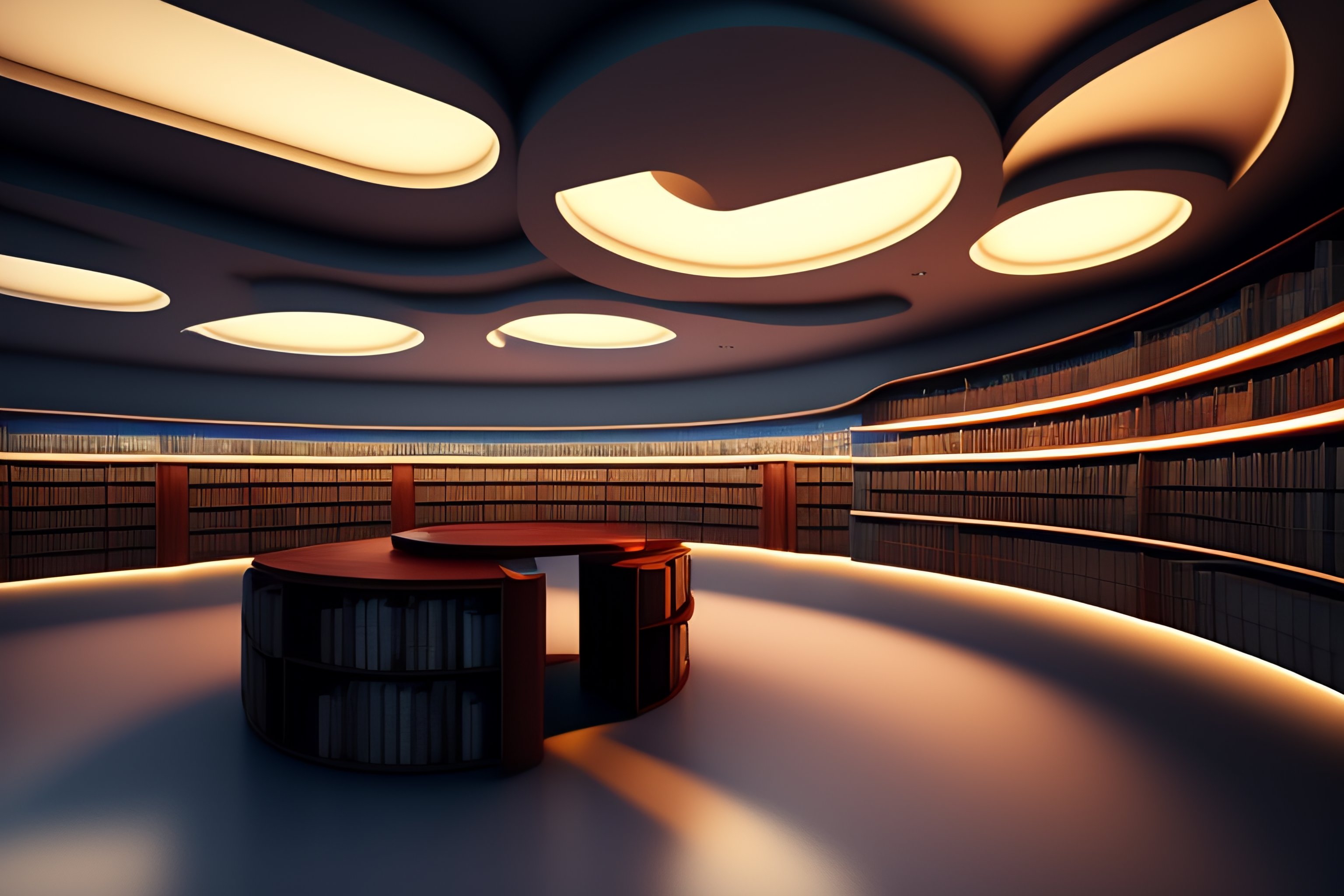 Lexica - Giant library with piles of books, futuristic, gloomy ...