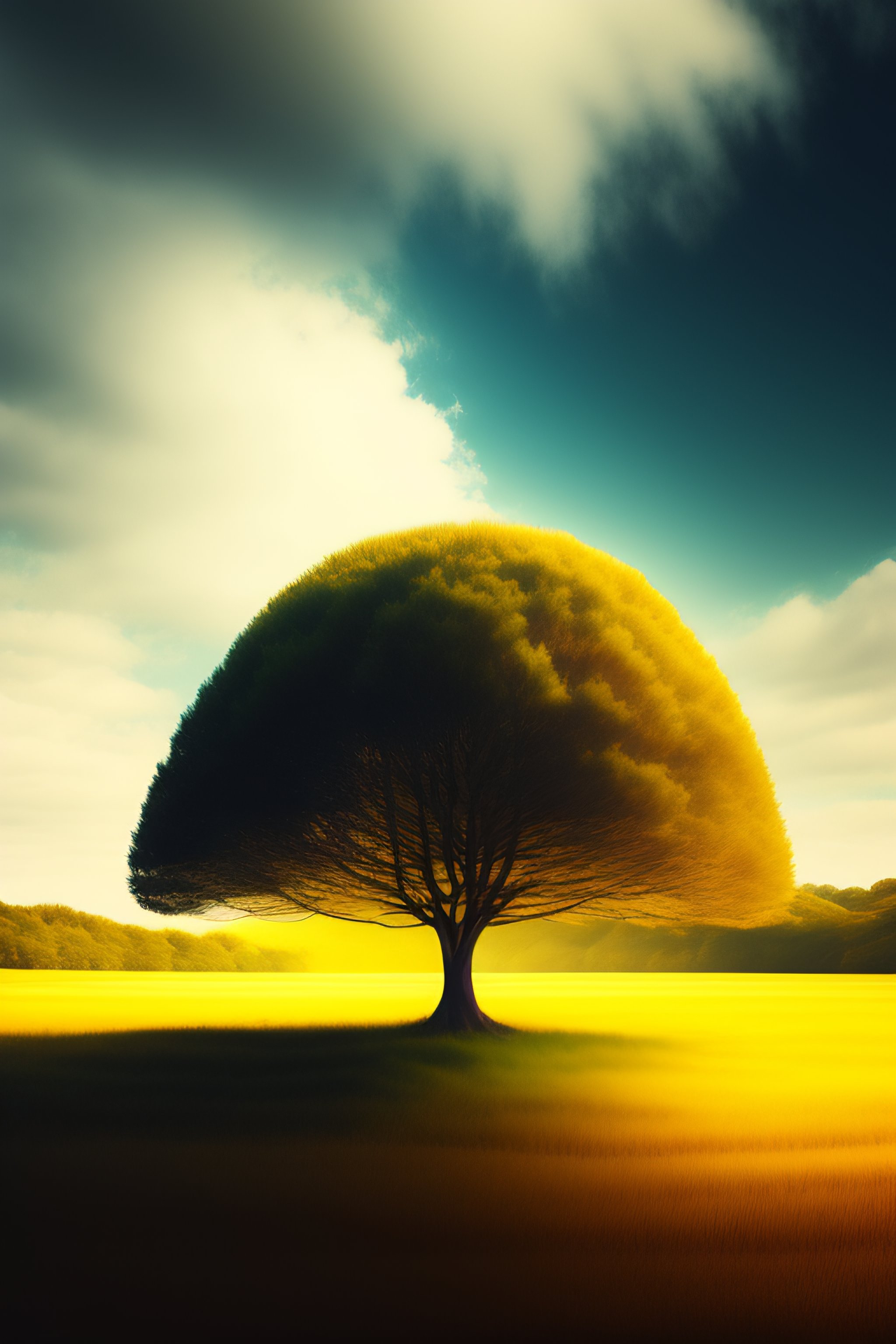 Lexica - One tree alone in the middle of a yellow sea