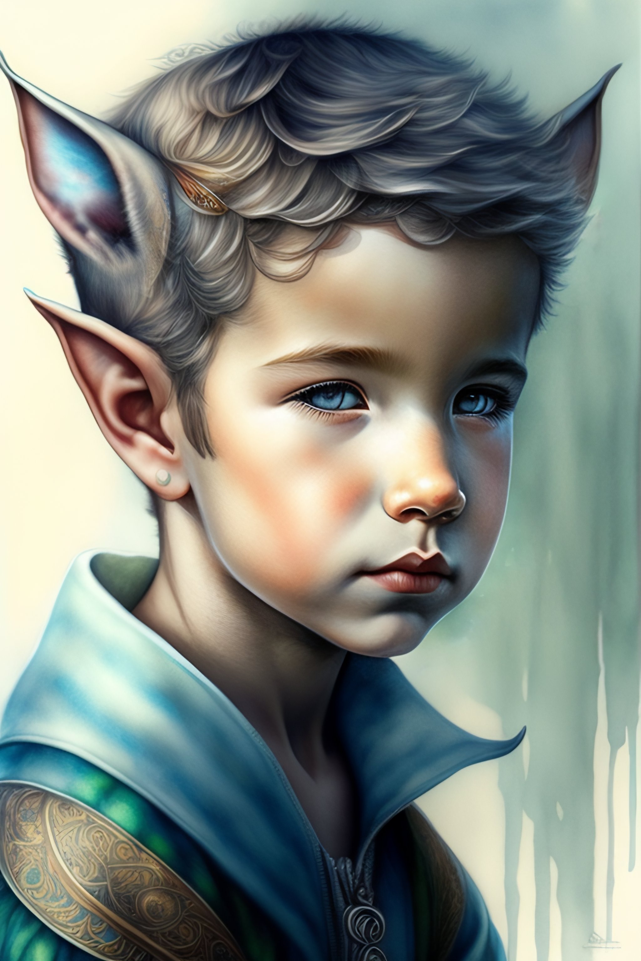 Lexica - Pencil drawing 2ears toddle boy spring elf, water color ...