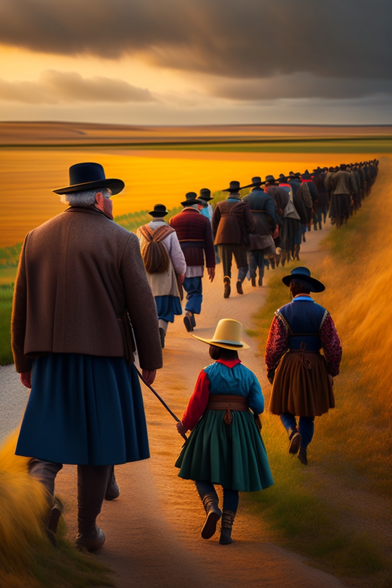 Lexica - An image of a group of peasant people walking in different ...