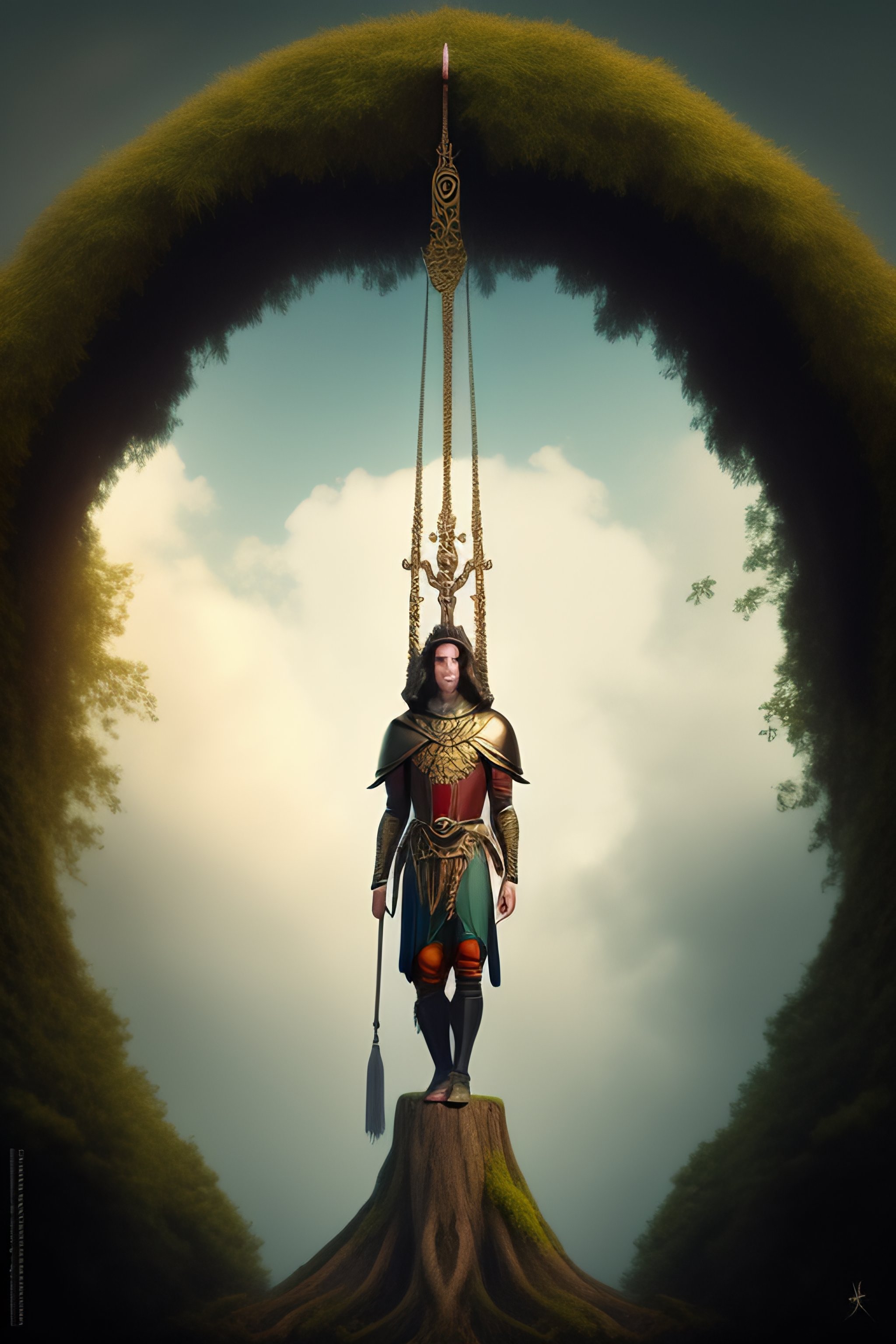 Lexica - Full body shot of a medieval hanged man from the legs on a ...
