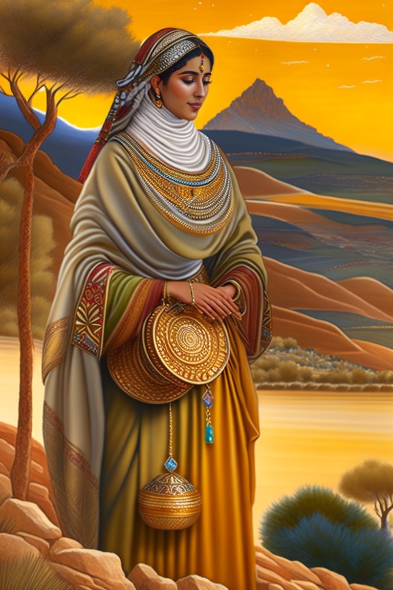 Lexica - Sketch a Kabyle woman in traditional attire, amid a ...