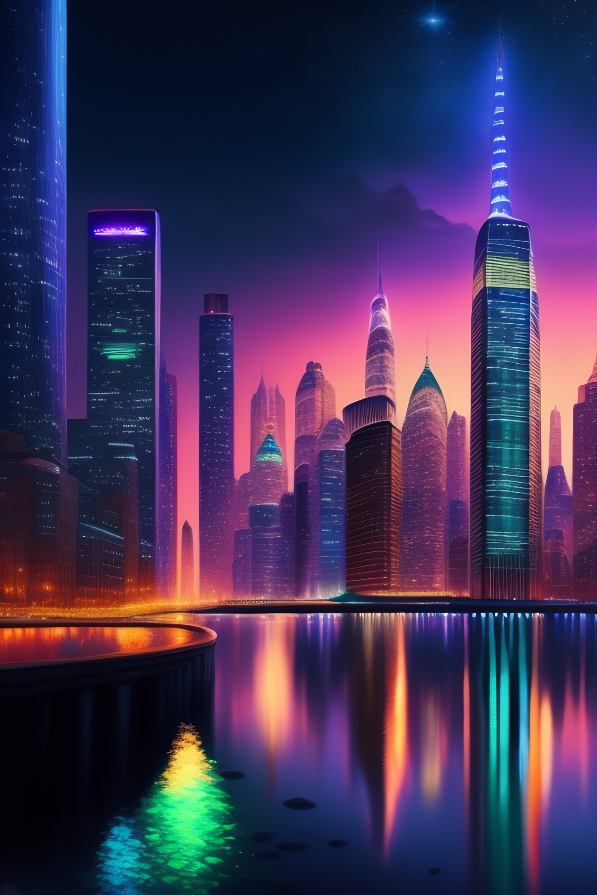 Lexica - A cityscape at night made of sapphires, emeralds, and rubies ...