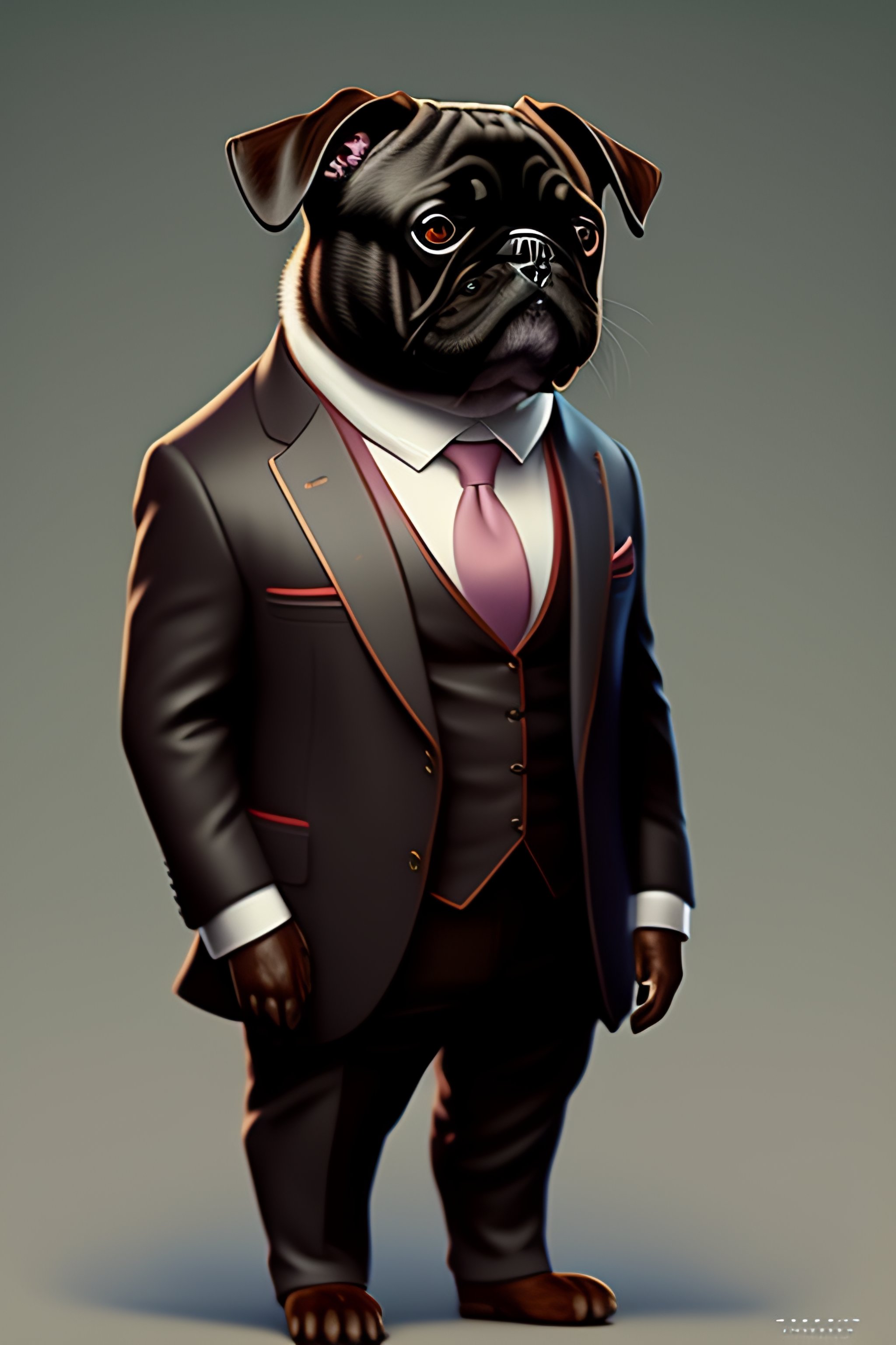 Lexica - Anthro furry humanoid pug, three piece suit, character concept ...