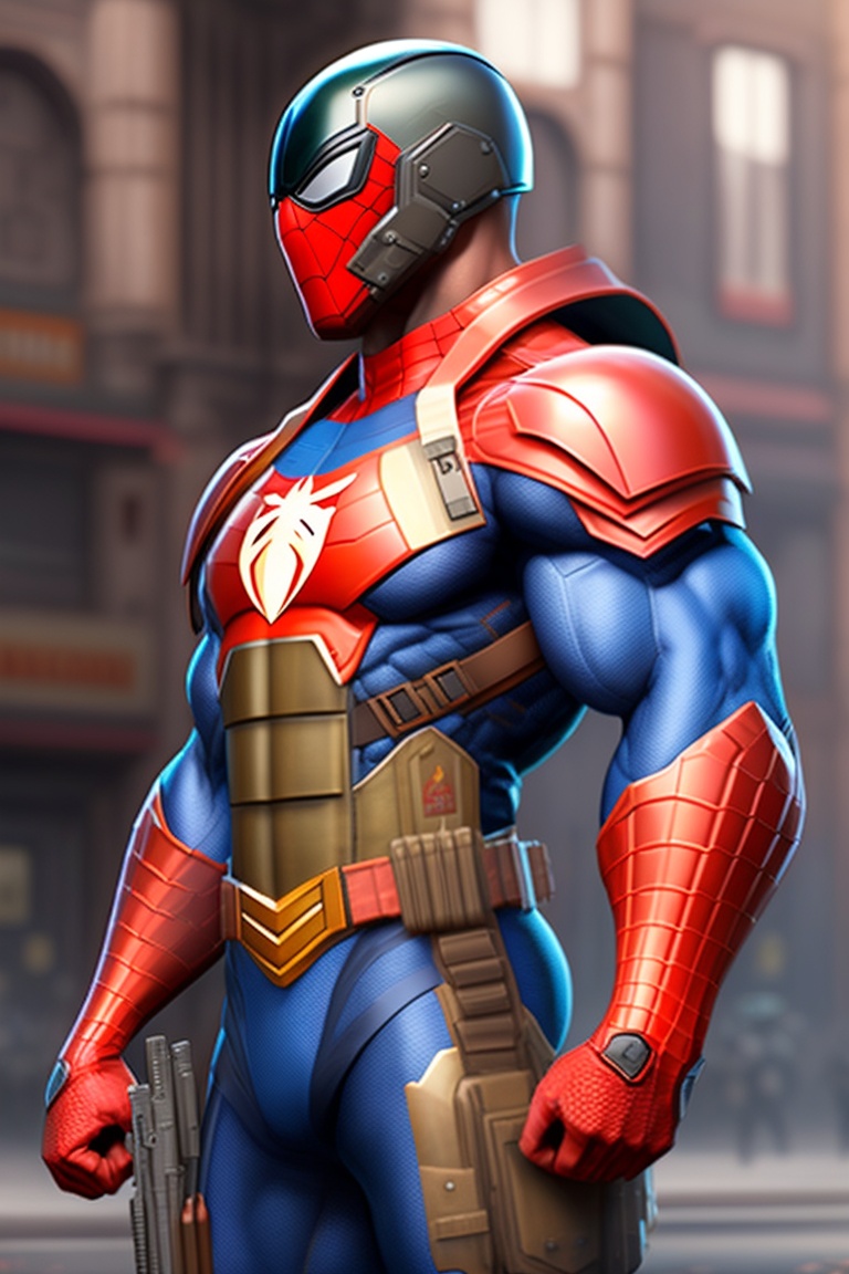 Lexica - A heroic Spiderman in a military uniform, armed with a full ...
