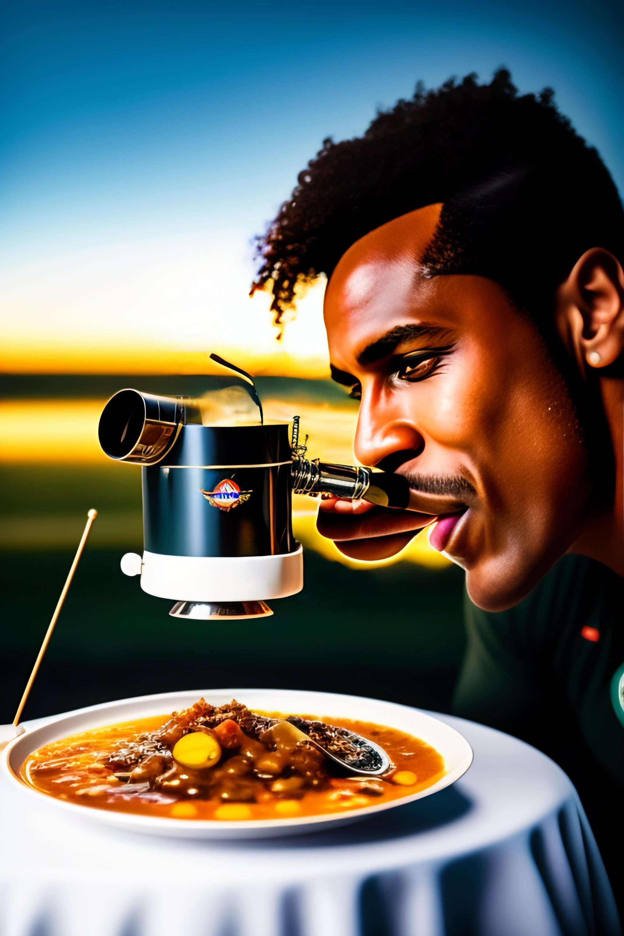 Lexica - Astronaut eating gumbo with telescope in background
