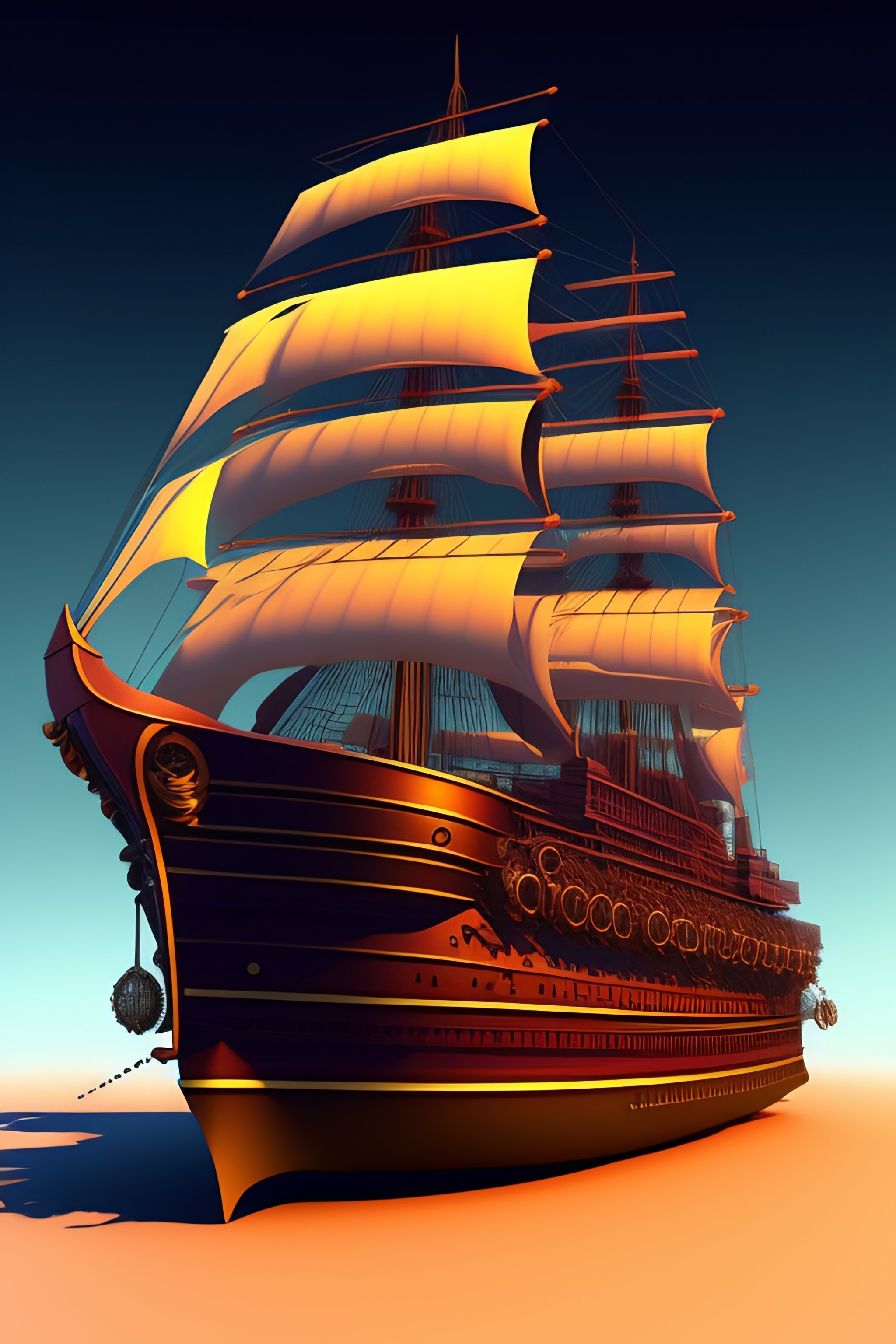 Lexica - Steam powered ship steampunk low poly toon style of Moebius