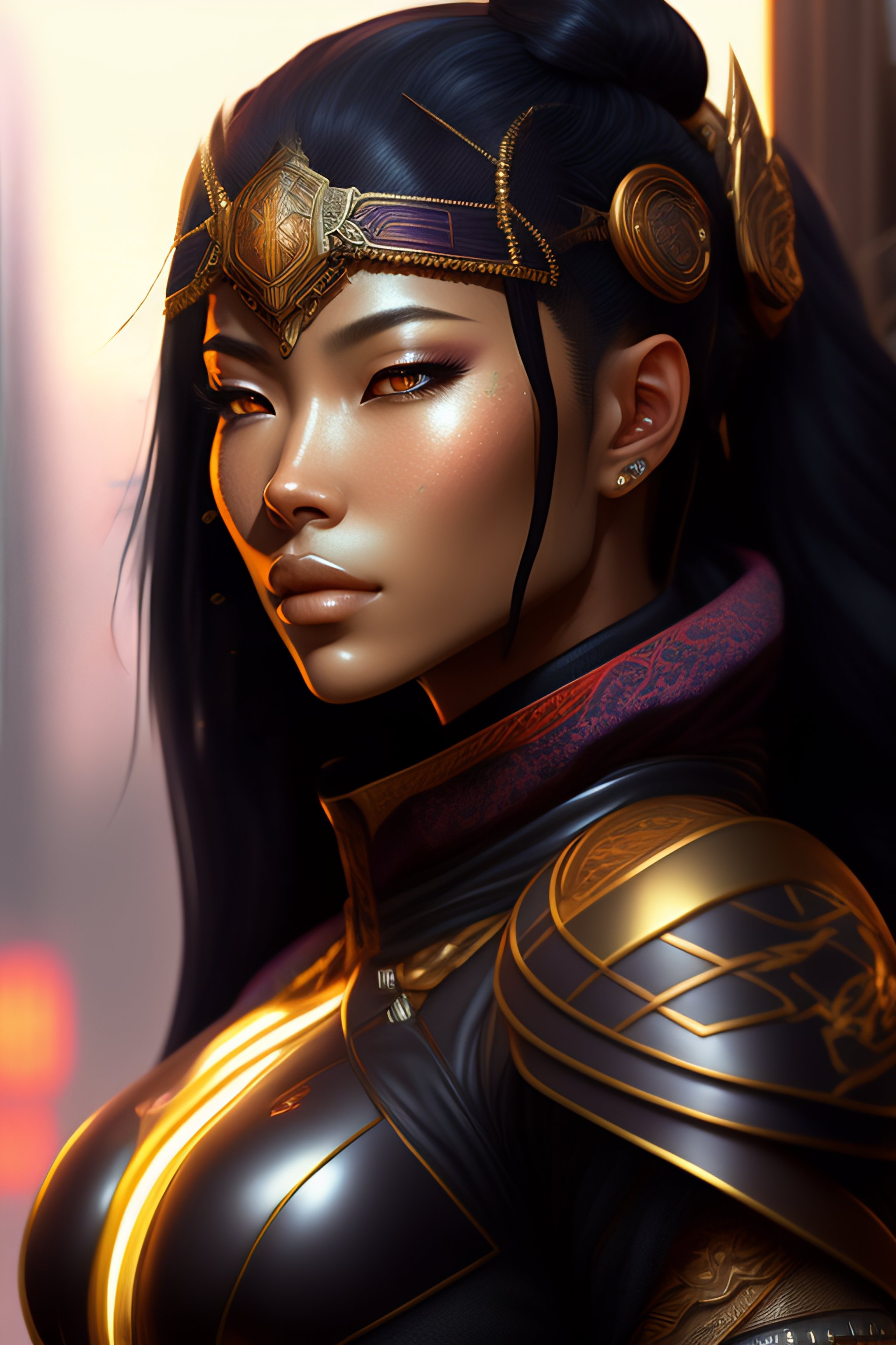 Lexica - Left facing, Portrait of a bronze cyberpunk cyborg ninja ...