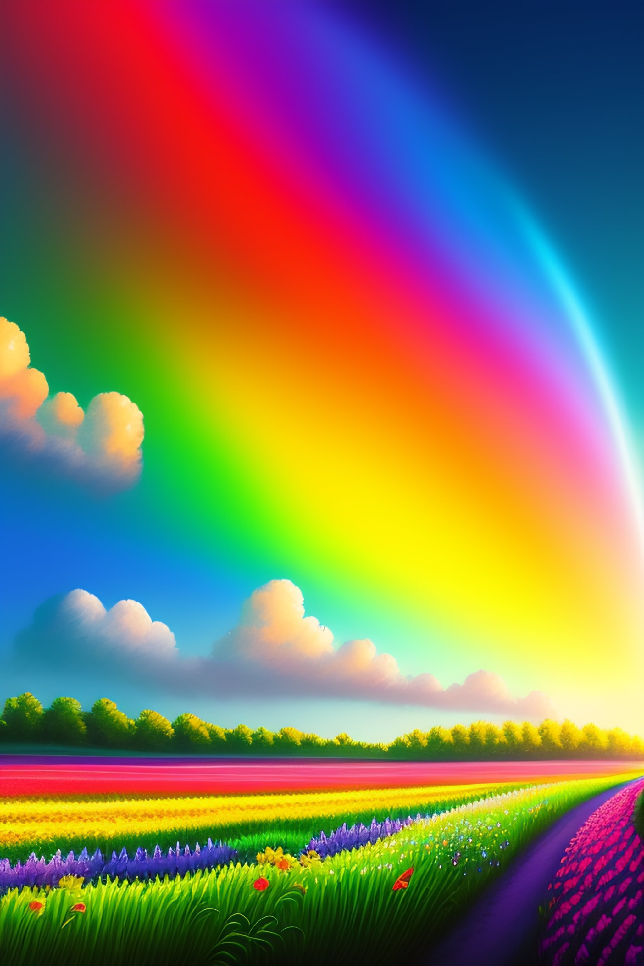 Lexica - A colorful illustration of a rainbow arcing over a rolling ...