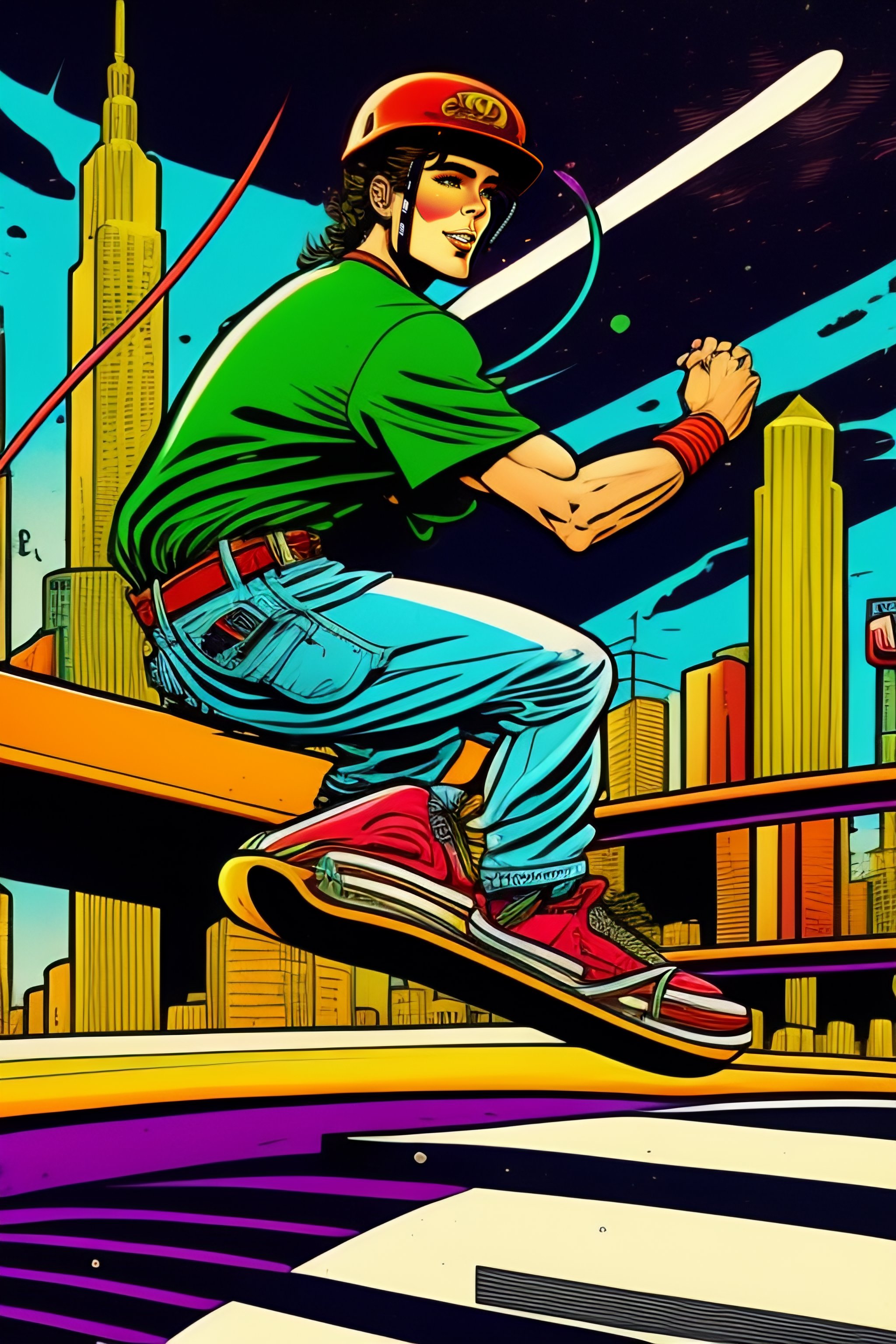 Lexica - 90s comic art of a person riding a skateboard with wheels in ...