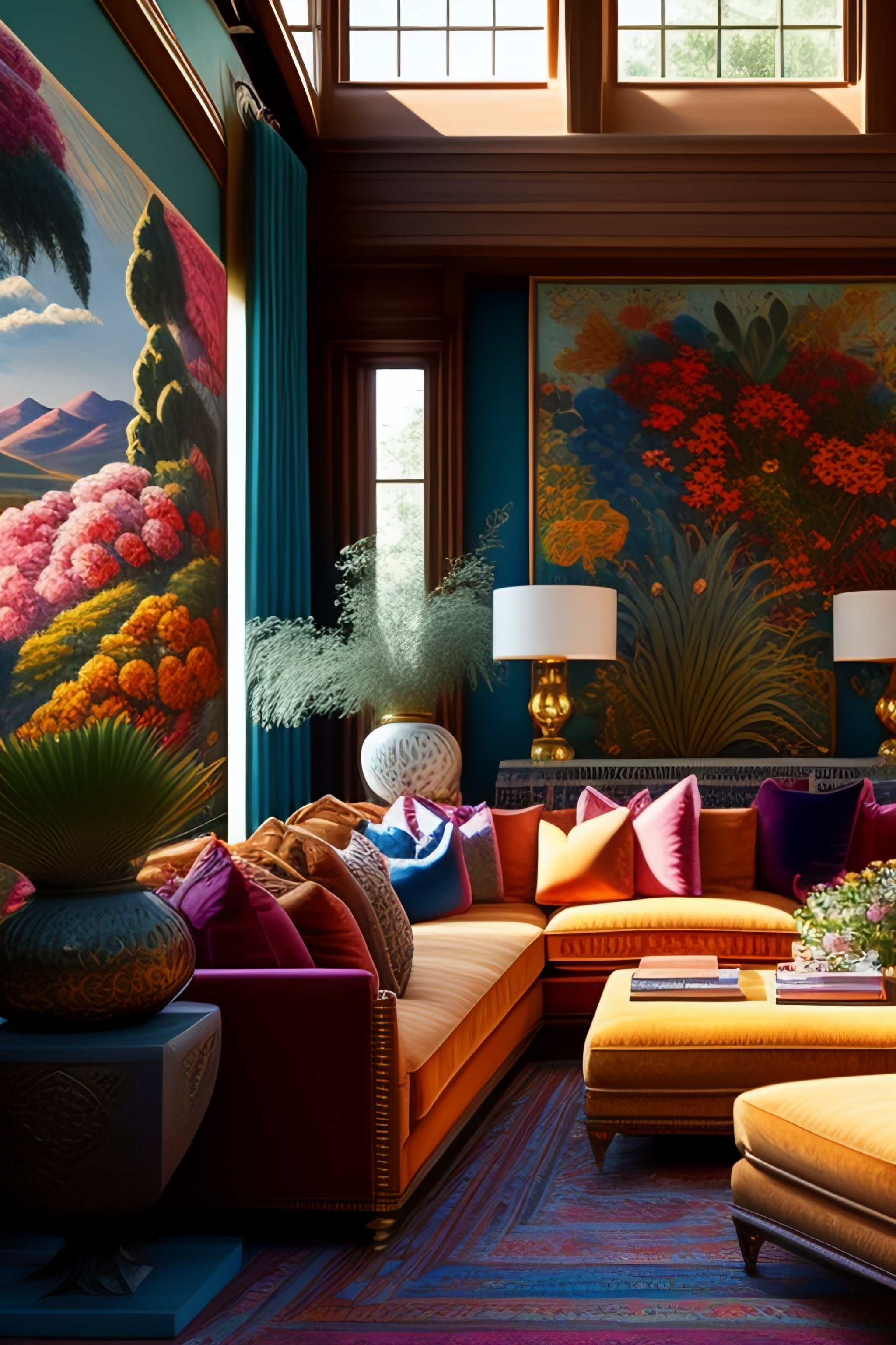Lexica - Architectural Digest photo of a maximalist adobe living room ...
