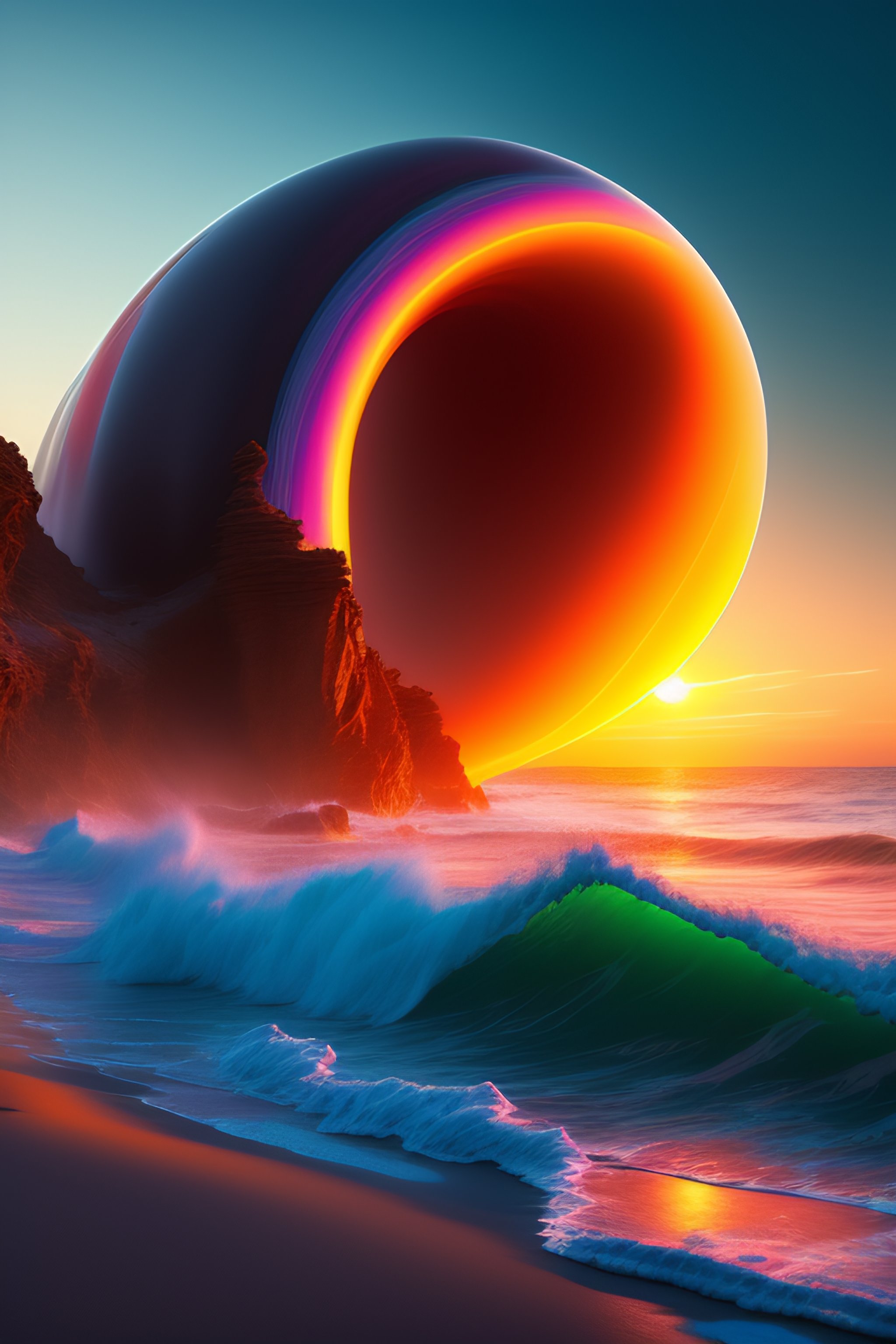 Lexica - Fire, rain, snow, wave, beach, sunset, mulitcolor ...