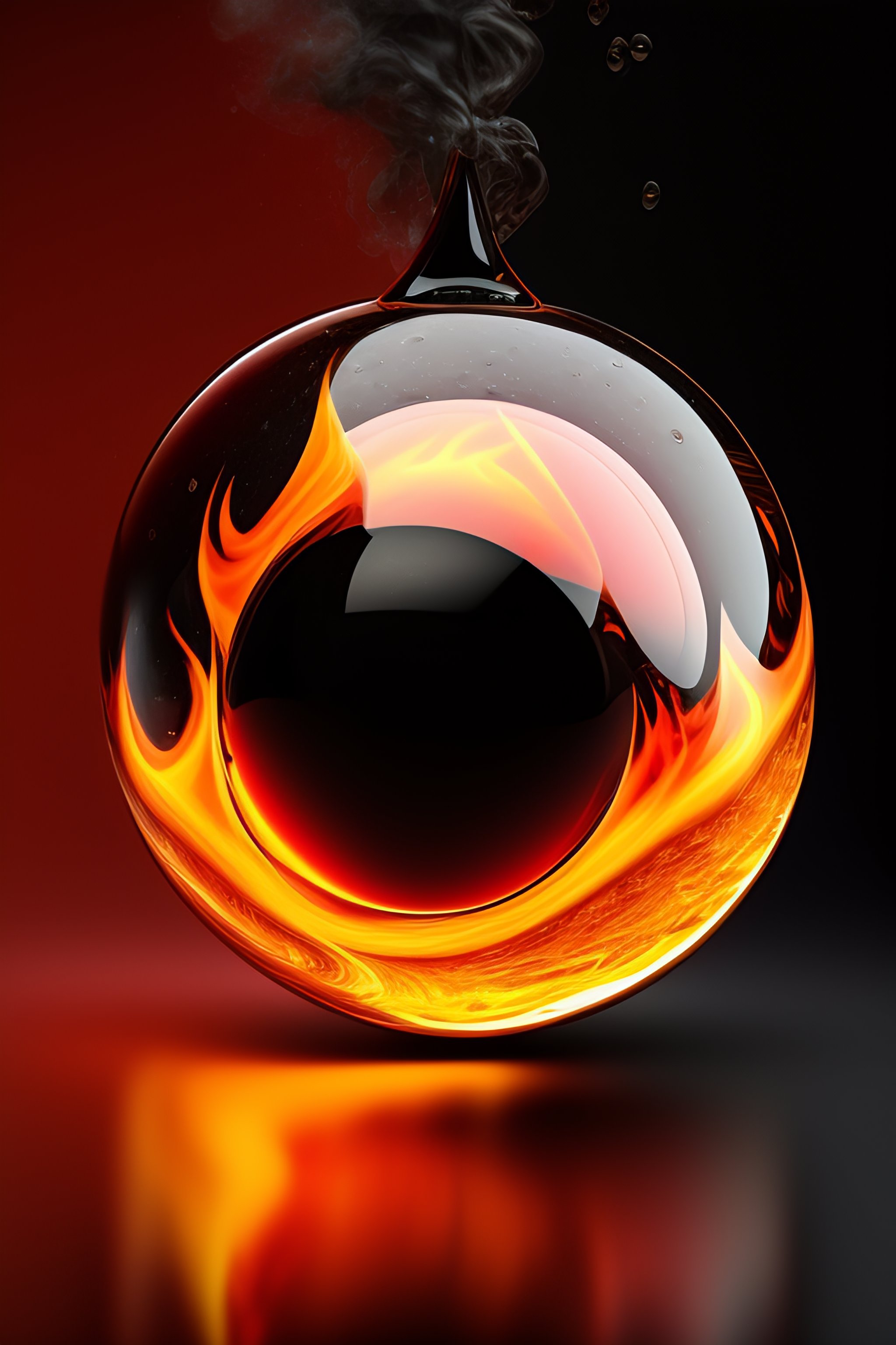 Lexica - Eight ball made in water, black, number 8 on fire in the middle