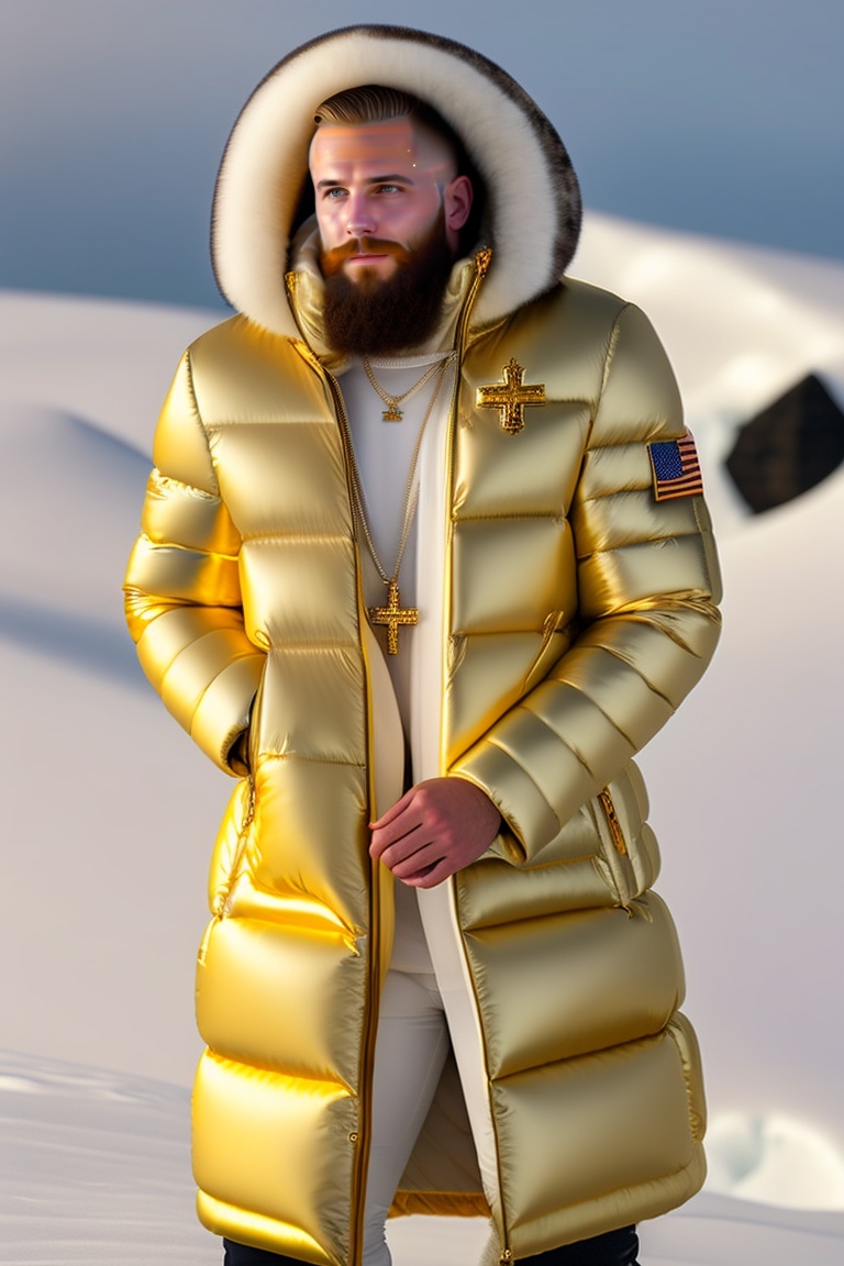 Lexica - He Pope wearing a full length white down shiny puffy jacket ...