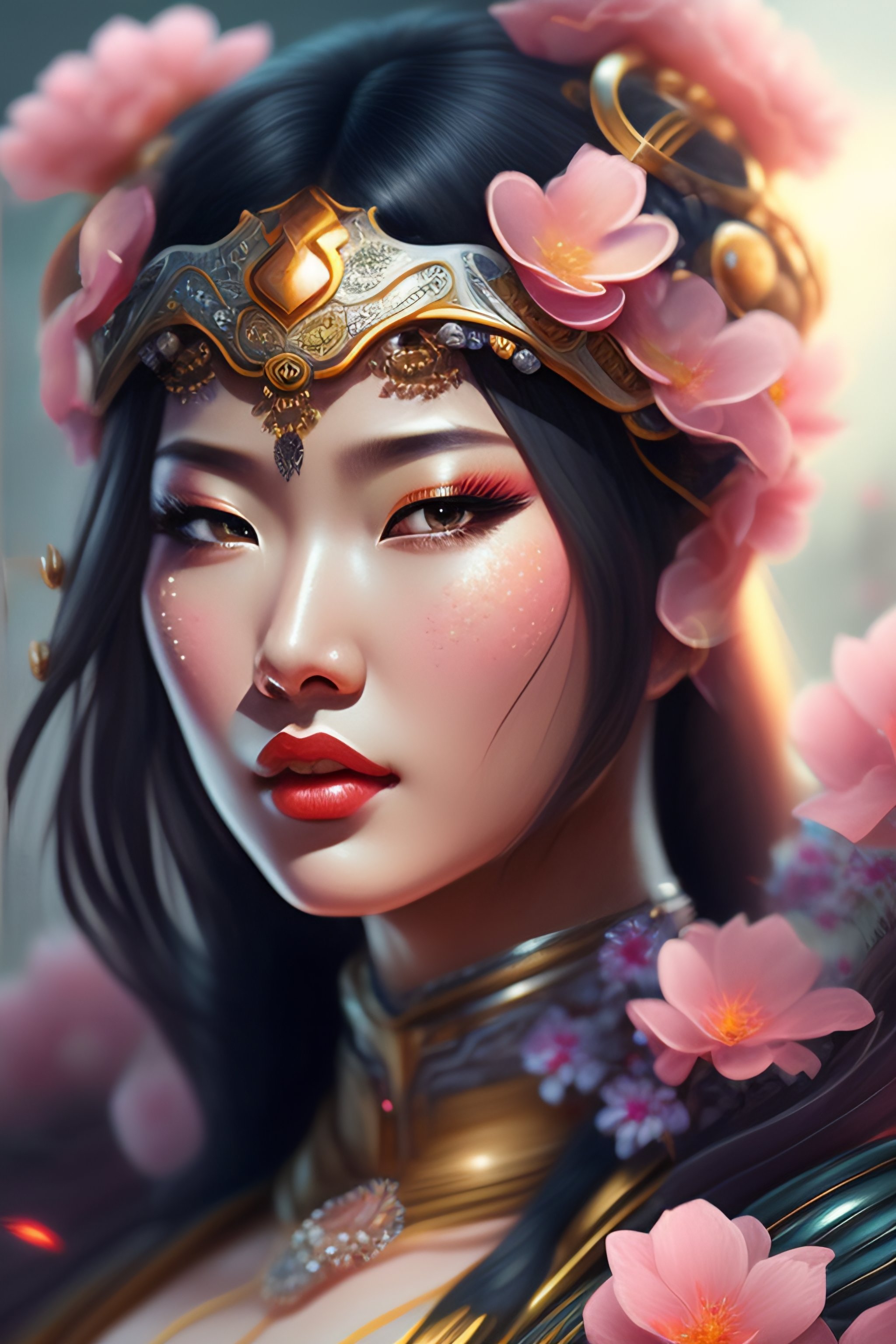 Lexica - Pretty cyborg lady, lots of details, sakura flowers, fine art