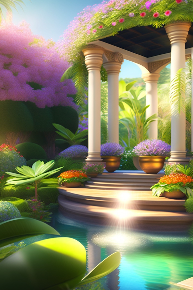 Lexica - Capture a breathtaking scene in lush paradise gardens ...