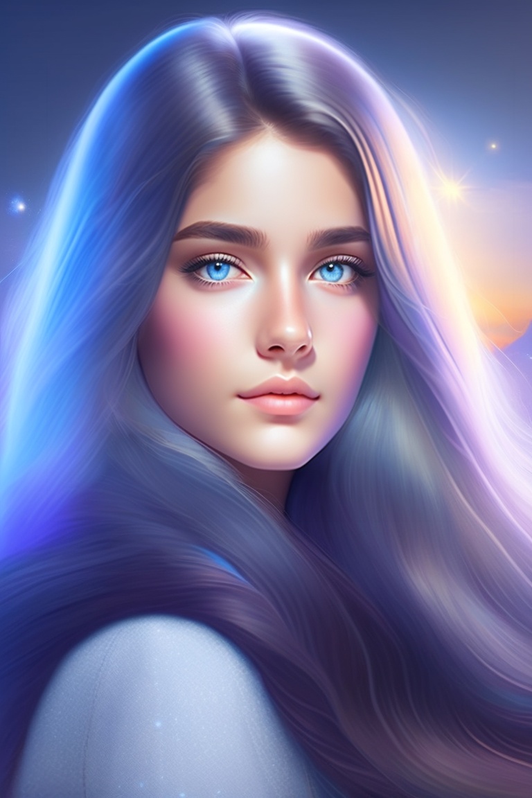 Lexica - Smart girl,normal blue eyes, long hair, nose atractive, soft ...