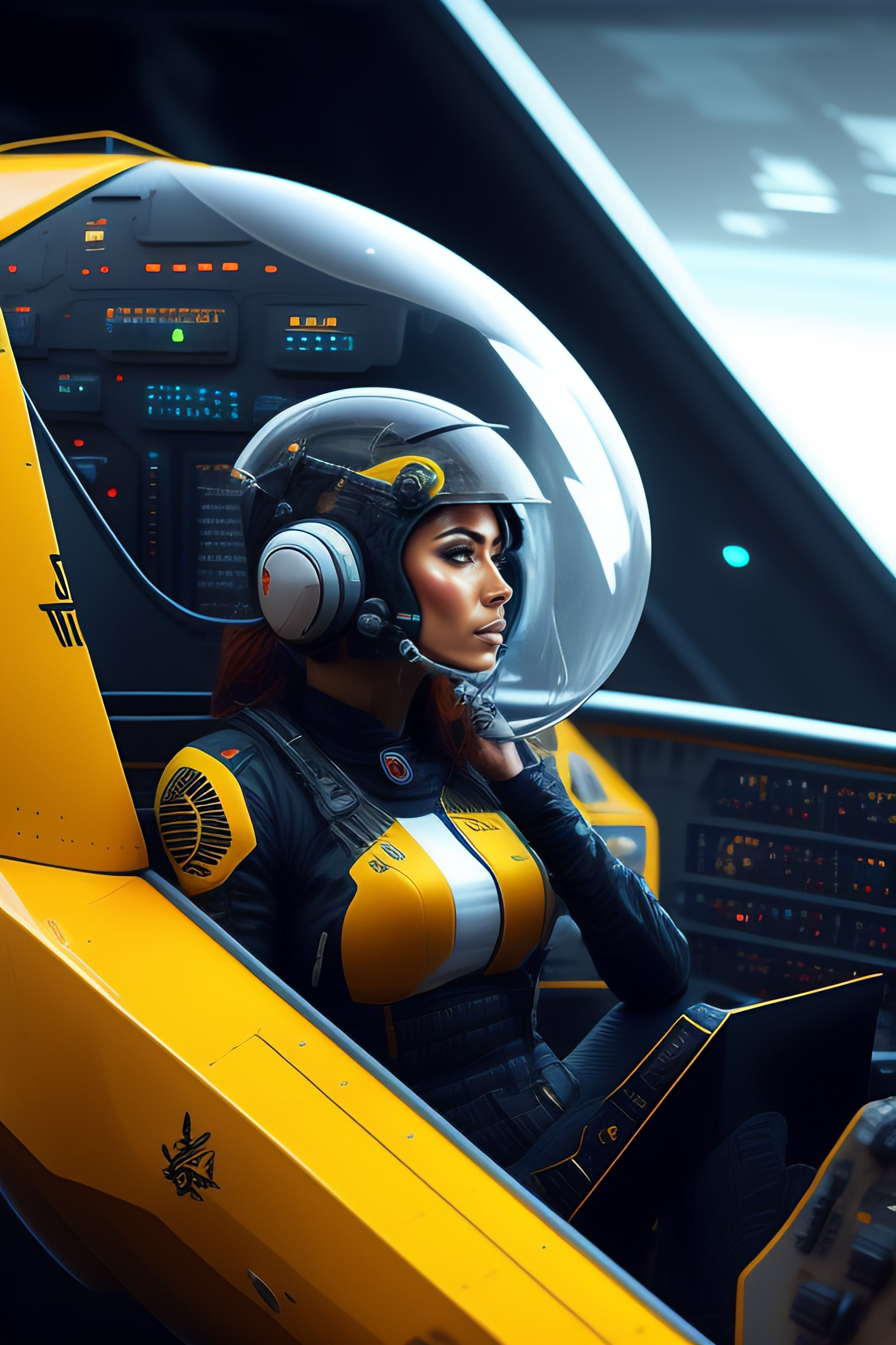 Lexica - Cyborg pilot wired to commands, detailed minimalist interior ...