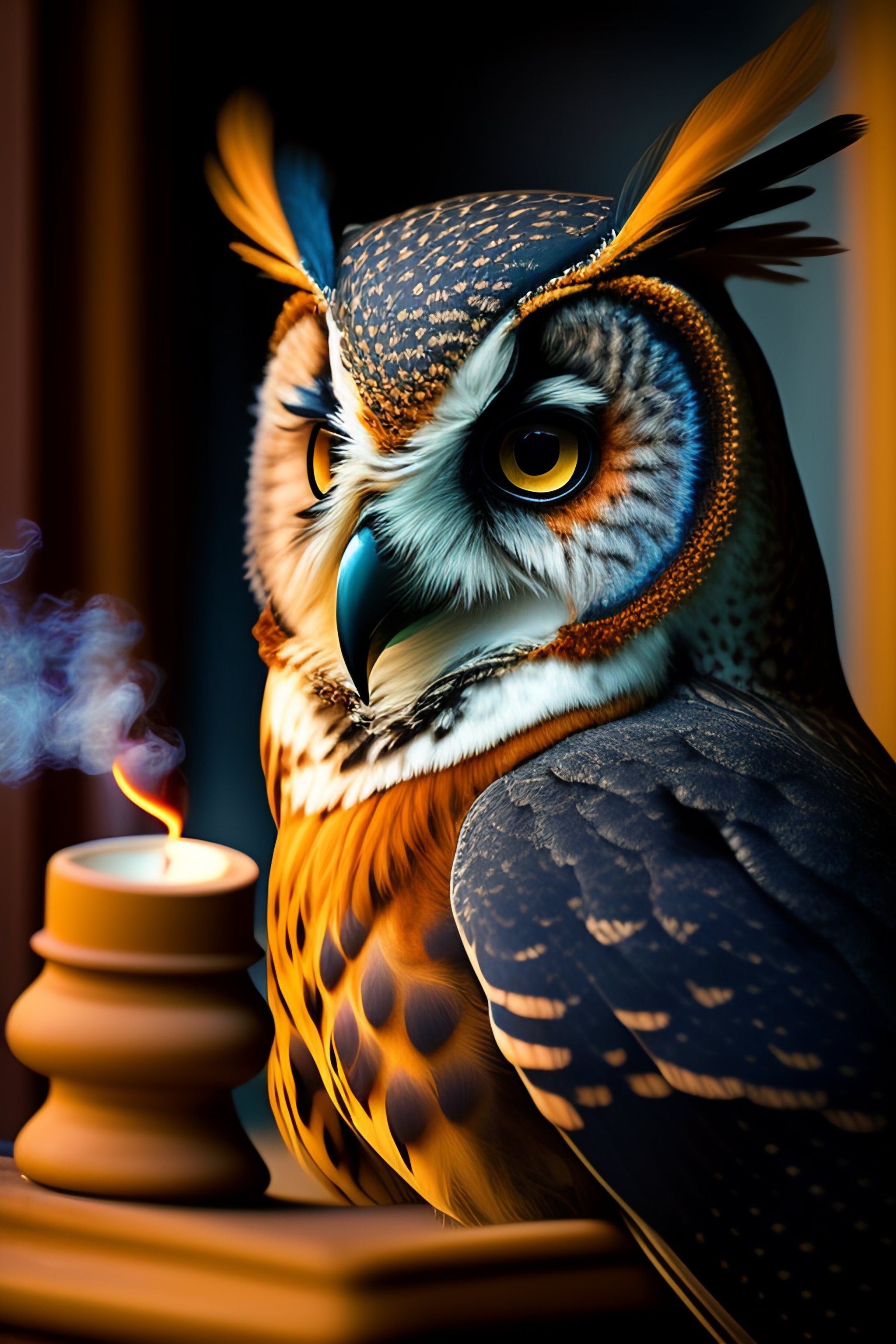 Lexica - An old photograph of an owl smoking a cigar