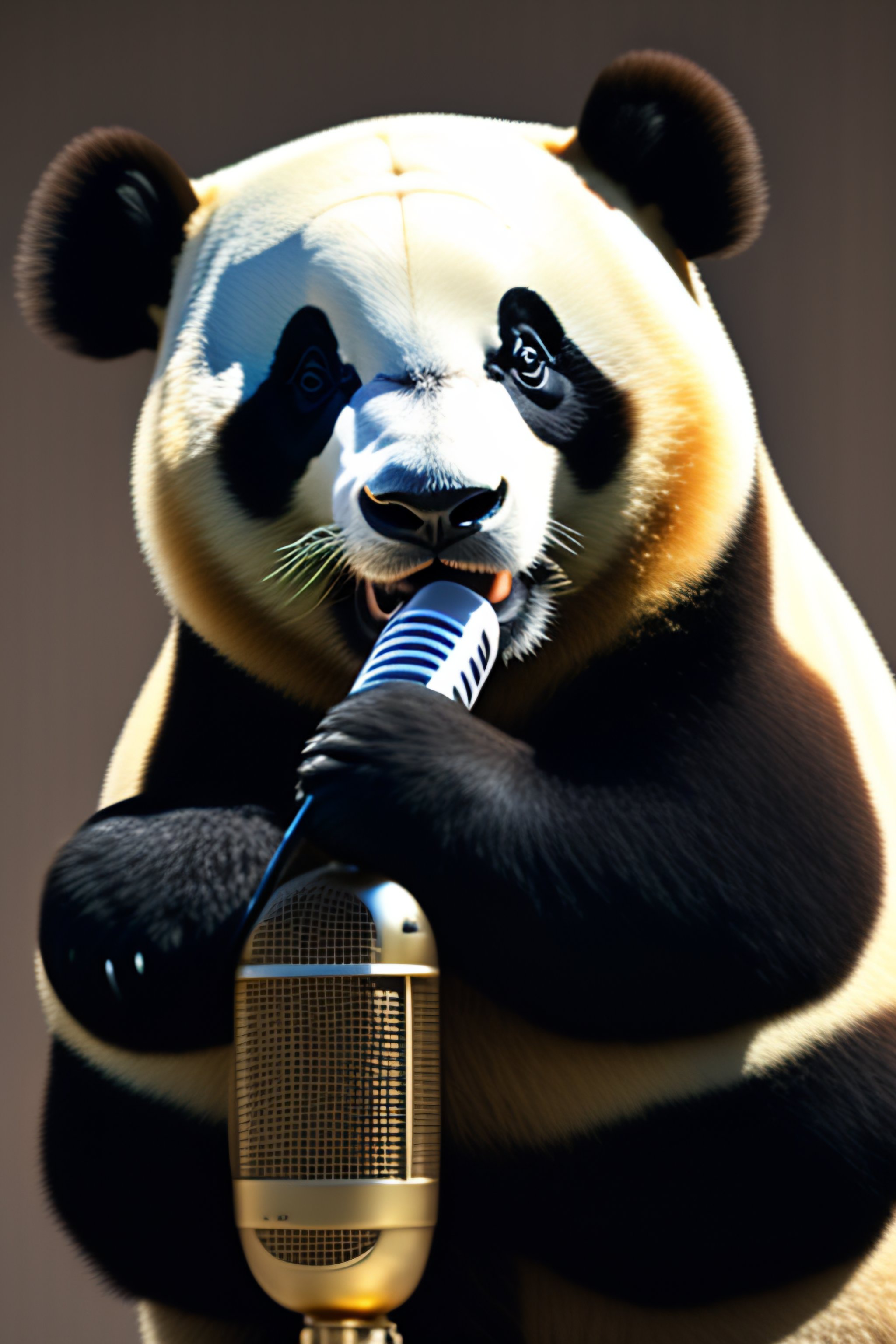 Lexica - A panda bear eating a microphone