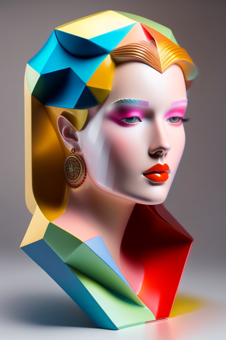 Lexica - Geometric Sculptures of Women's Faces are detailed art, Colorful