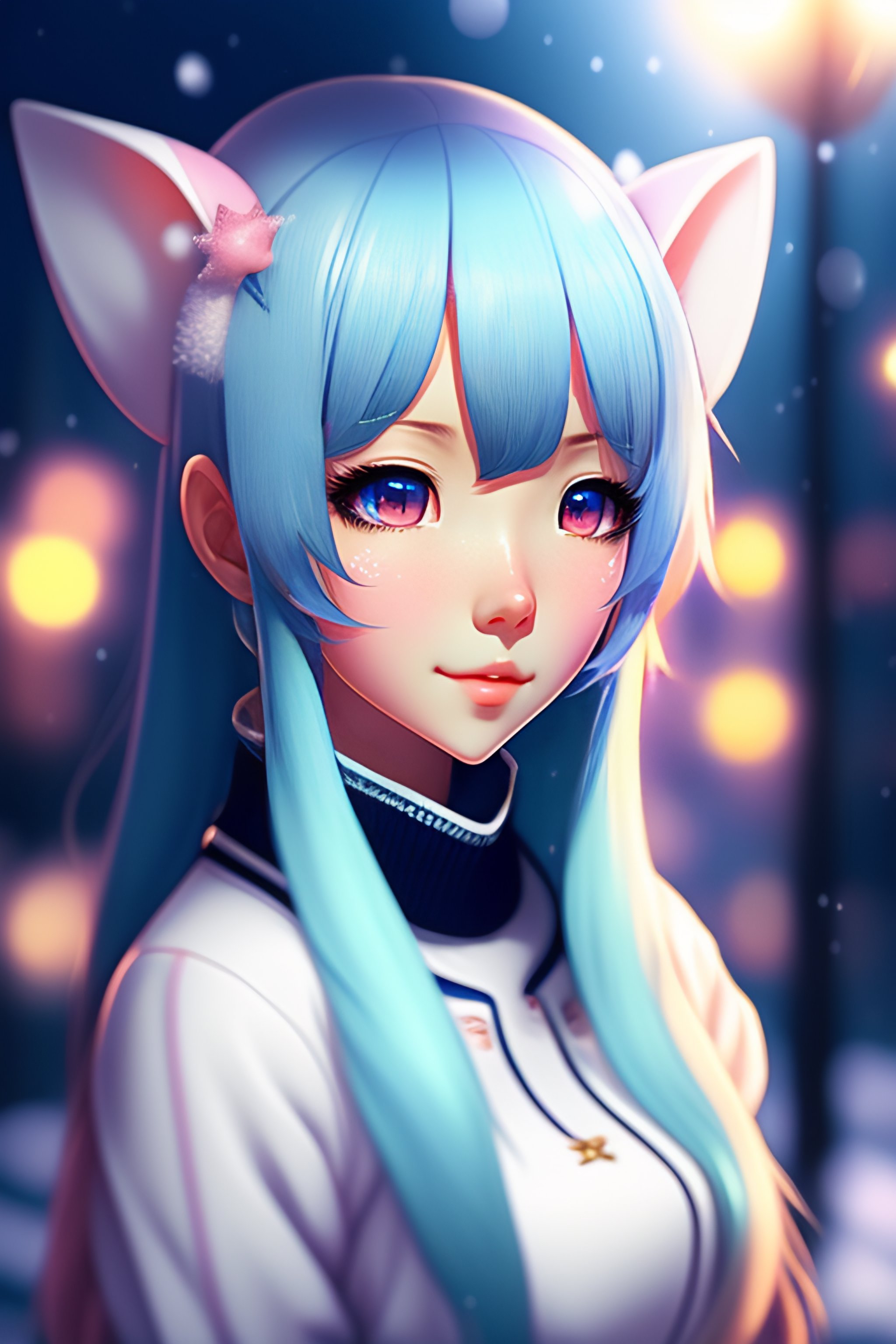 Lexica - Anime,Rabbit ears,light blue hair,pink eyes,Bob,wide angle ...
